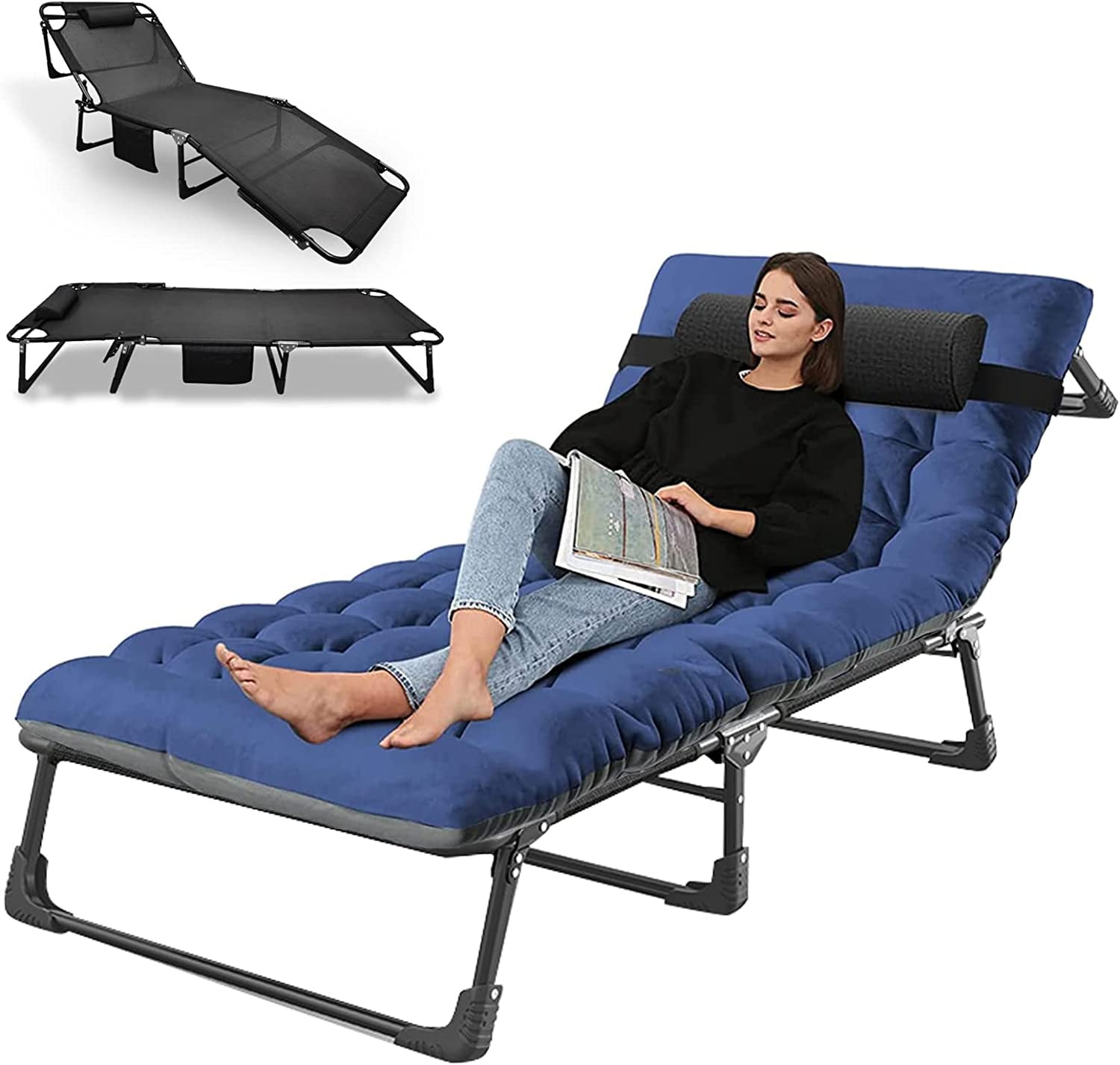 Slsy Folding Sleeping Cots Bed with 2 Sided Mattress & Pillow, Folding ...