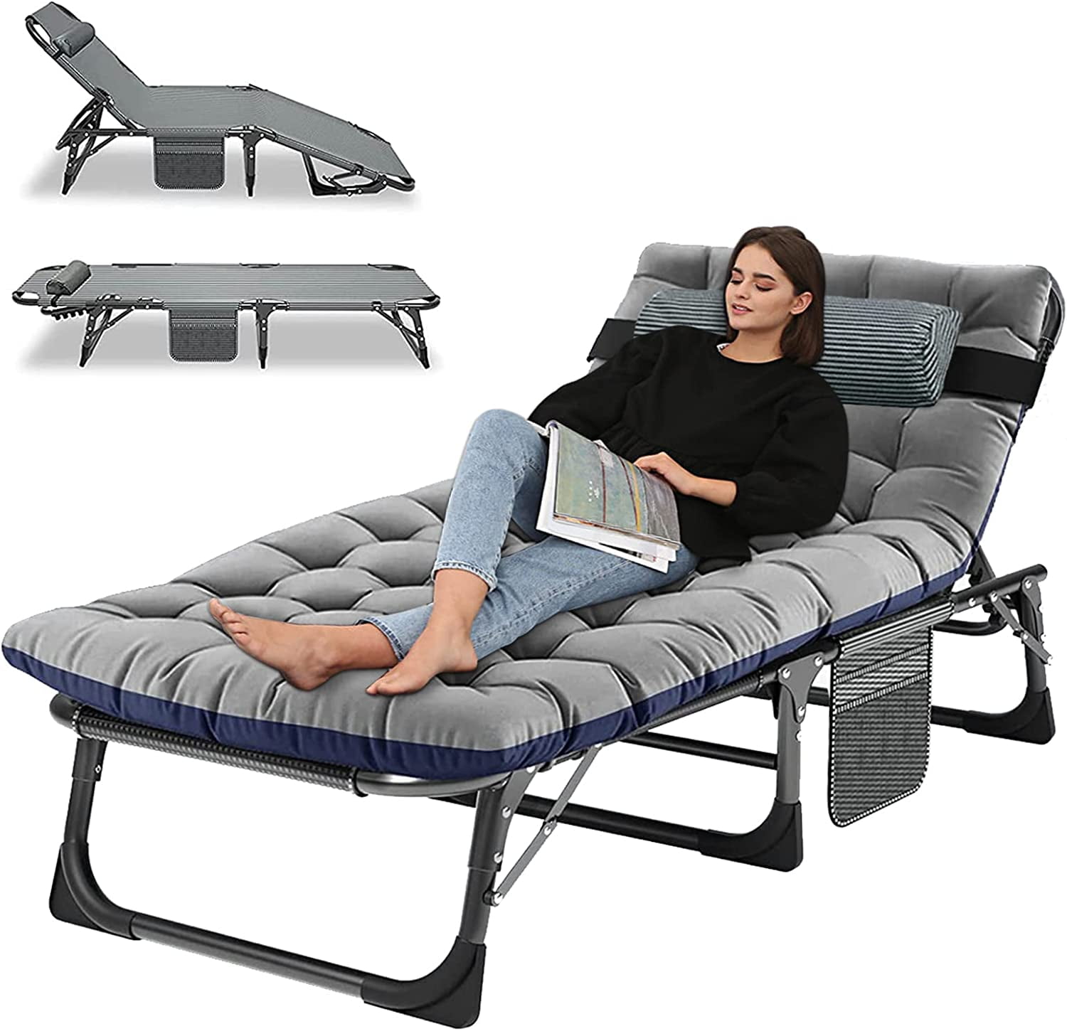 Slsy Folding Sleeping Cots Bed with 2 Sided Mattress & Pillow, Folding ...