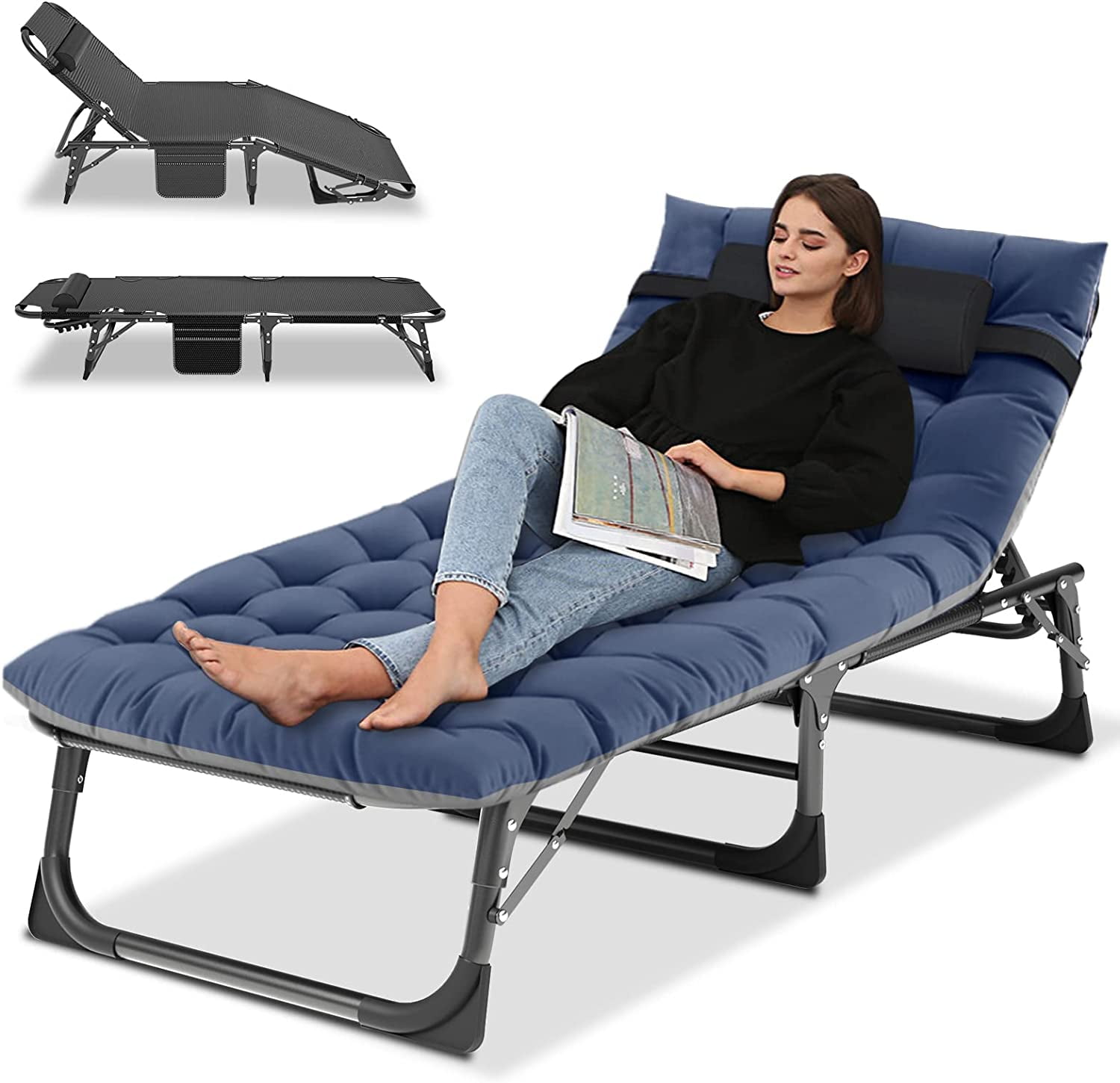 Slsy Folding Sleeping Cots Bed with 2 Sided Mattress & Pillow, Folding ...
