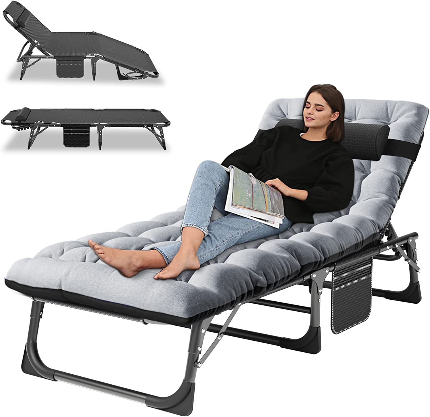 Slsy Foldable Camping Cot with Mattress & Pillow, 4-Position Adjustable ...