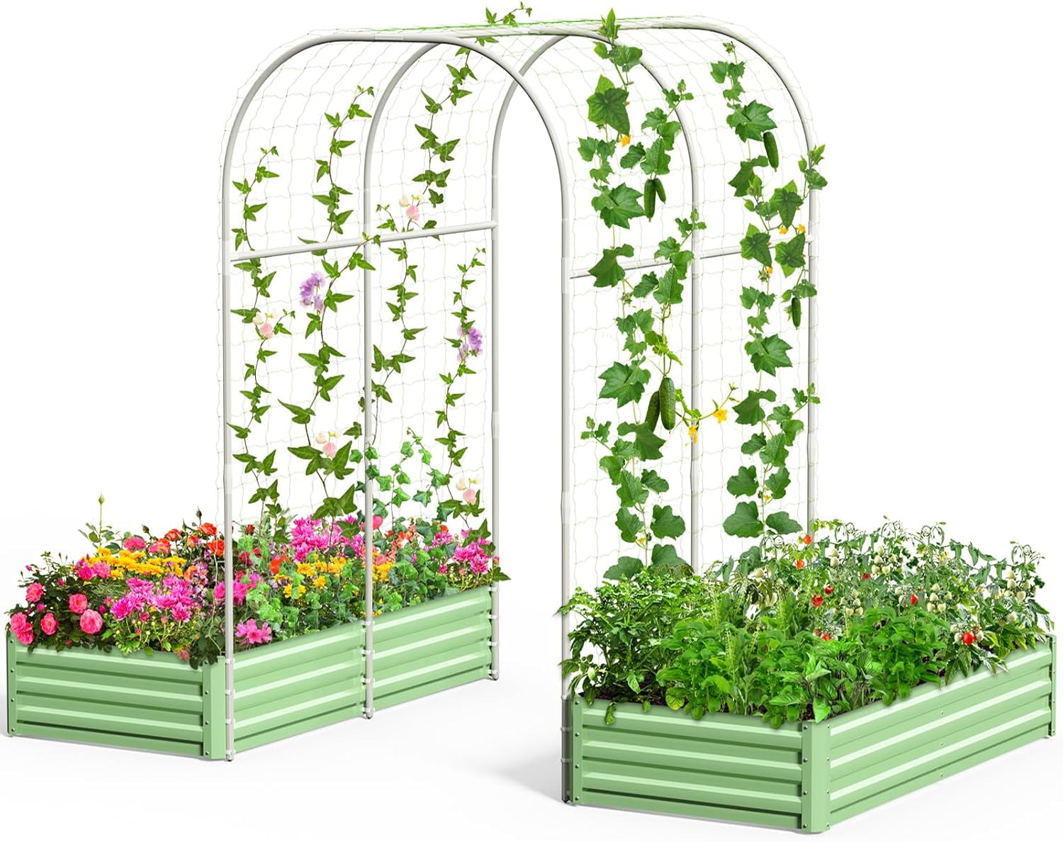 Slsy Raised Garden Bed 85” x 85” Galvanized Metal Arch Trellis (2 Count ...