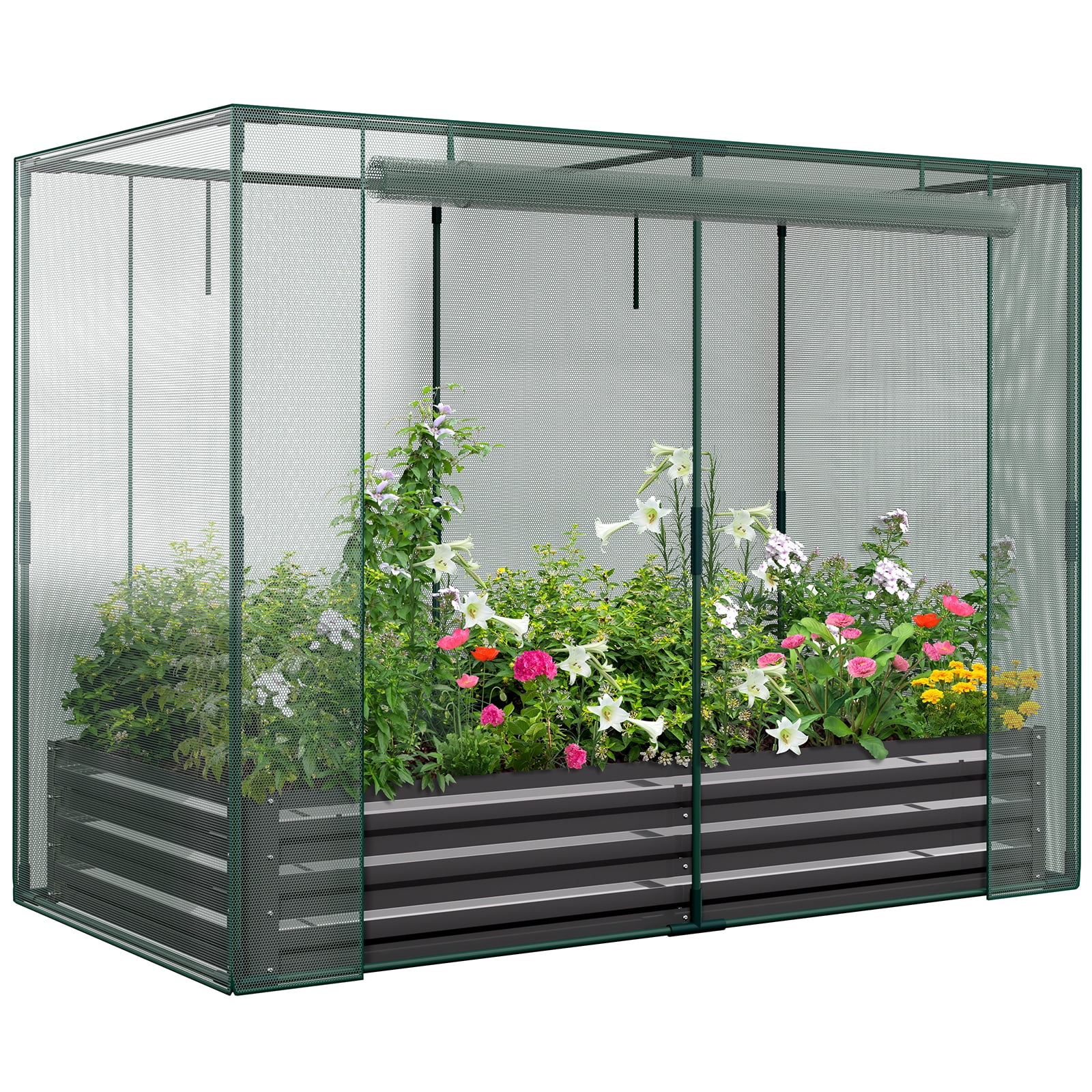 Slsy Galvanized Raised Garden Bed Kit w/Crop Cage Anti-Bird Netting ...