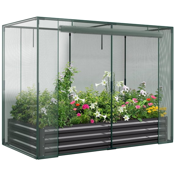 Slsy Galvanized Raised Garden Bed Kit w/Crop Cage Anti-Bird Netting ...