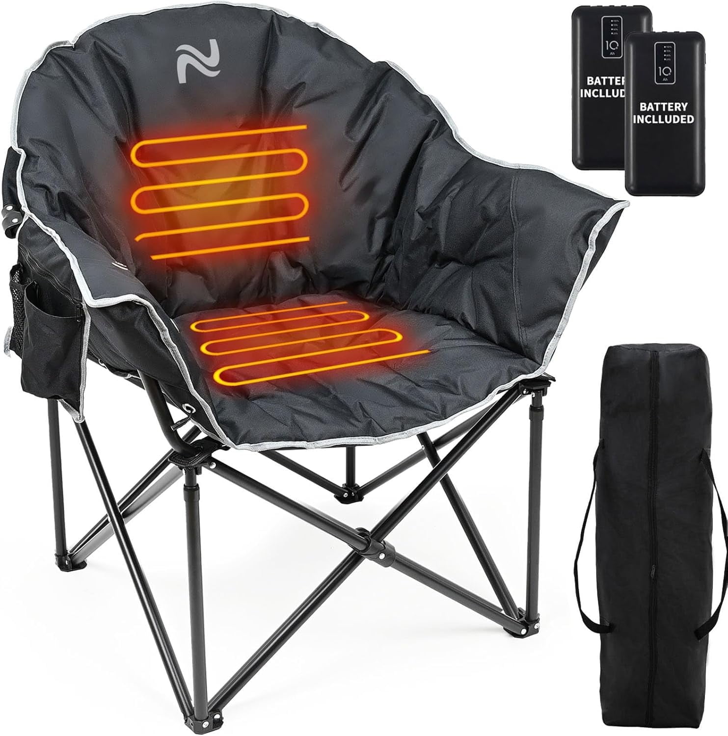 Slsy Heated Camping Chair, 2*10000mAh Power Bank Included, Oversized ...