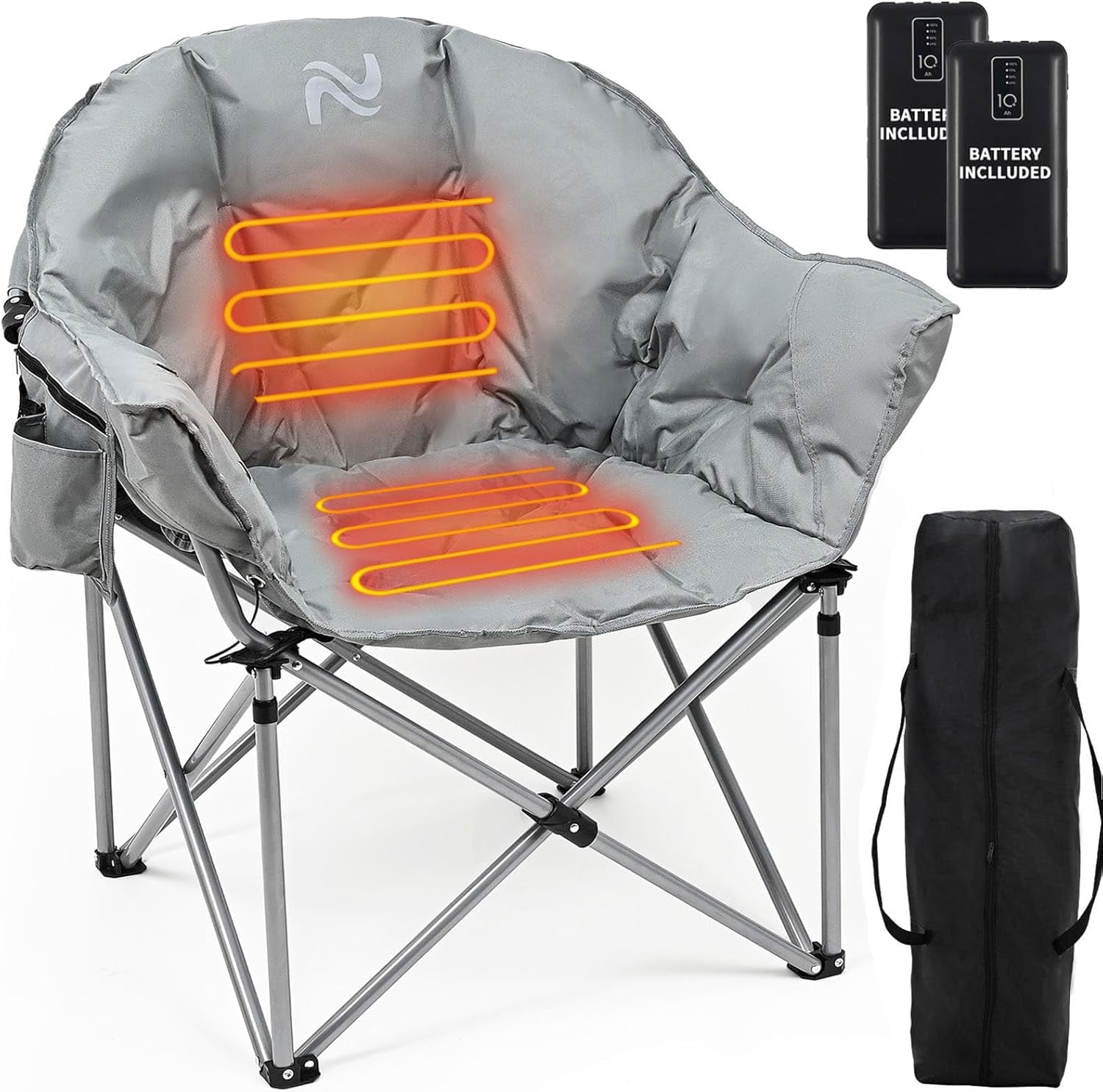 Slsy Heated Camping Chair, 2*10000mAh Power Bank Included, Oversized ...