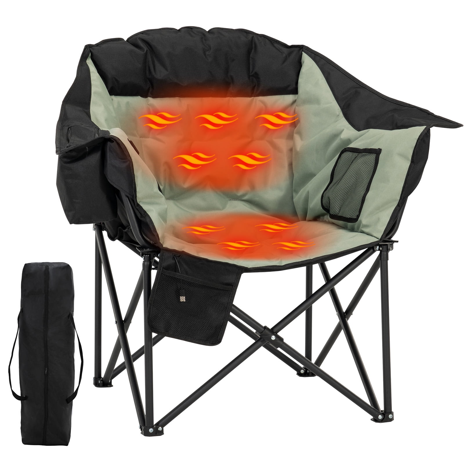 Slsy Oversized Heated Camping Chair w/Cooler Bag, Padded Camp Chair ...