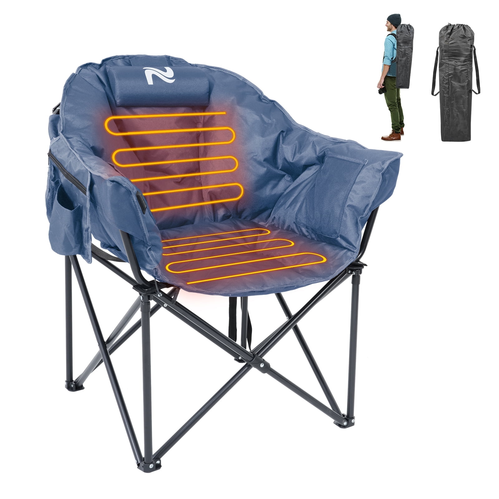 Slsy Heated Camping Chair Oversized, XL Heated Chair Outdoor Sports, 3 ...