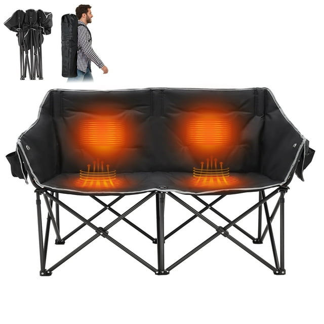 Slsy Heated Double Camping Chair, 2-Person Heated Folding Chairs for ...