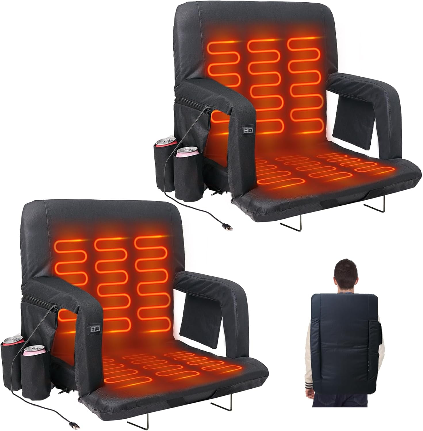 Slsy Double Heated Stadium Seat Bleacher Seat with Back & Arm Support ...