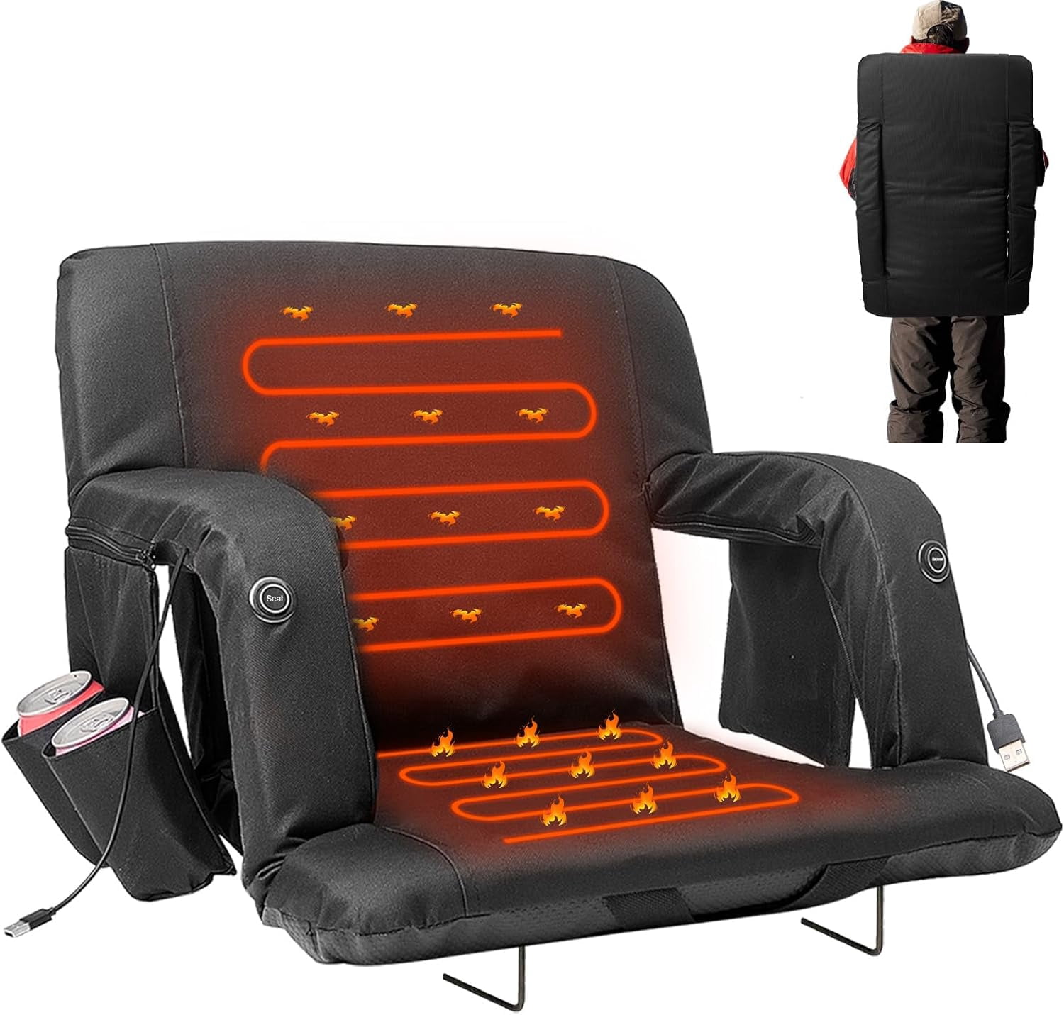 SLSY 25" Heated Stadium Seats for Bleachers with Back Support, Heated ...