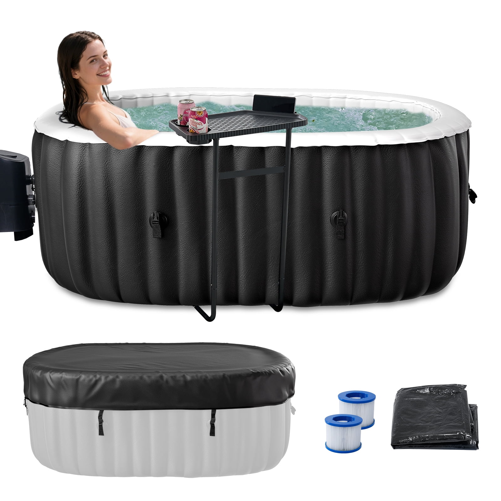 Slsy 1-2 Person Inflatable Hot Tub, Oval Blow Up Portable Hot Tub, Leak ...