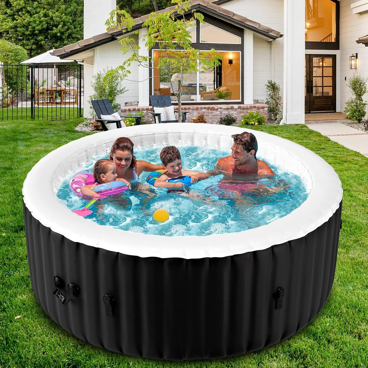 Slsy 2-4 Person Inflatable Hot Tub, Round Blow Up Portable Hot Tub ...