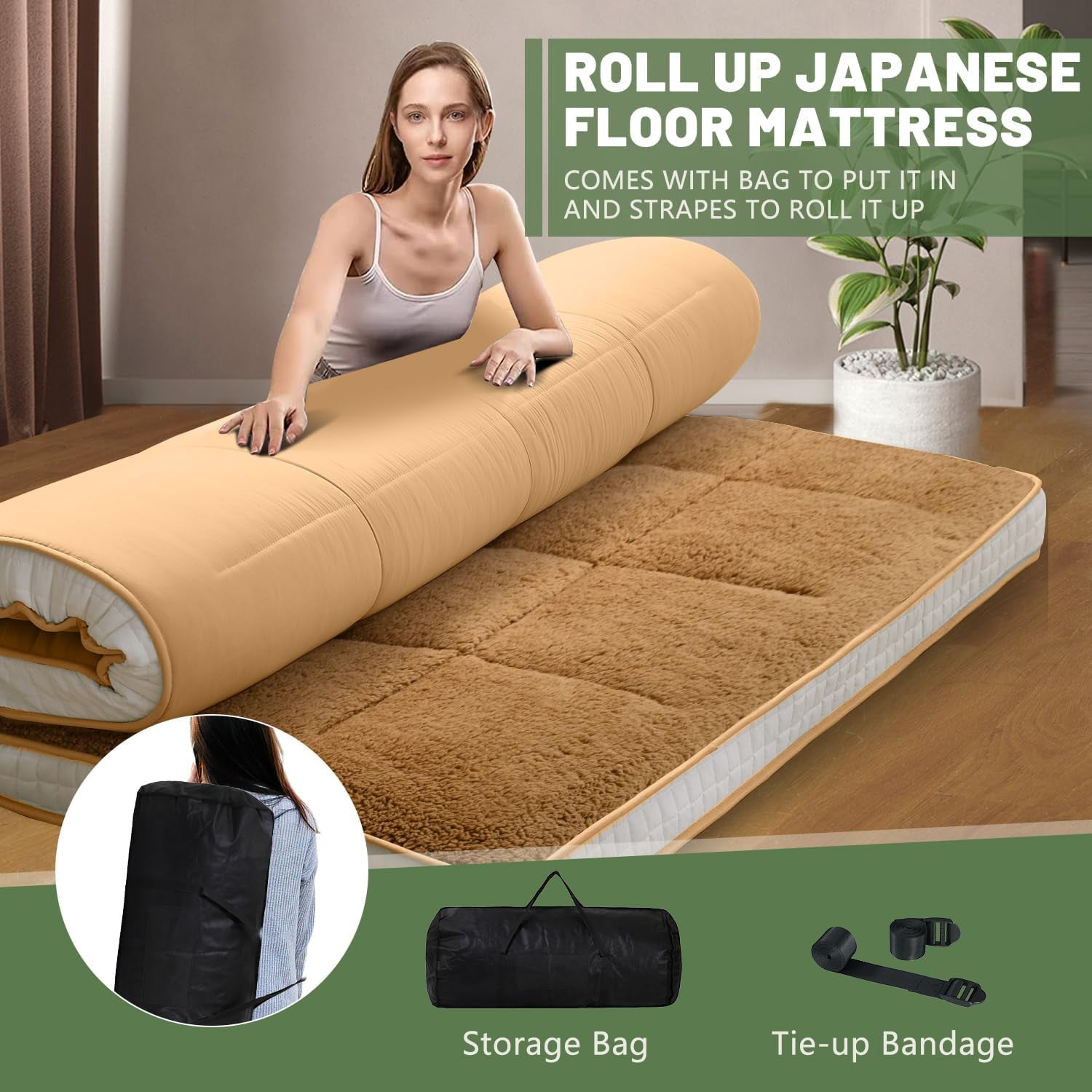 "Slsy 4"" Thick Foldable Japanese Floor Mattress for Adults, Sherpa ...