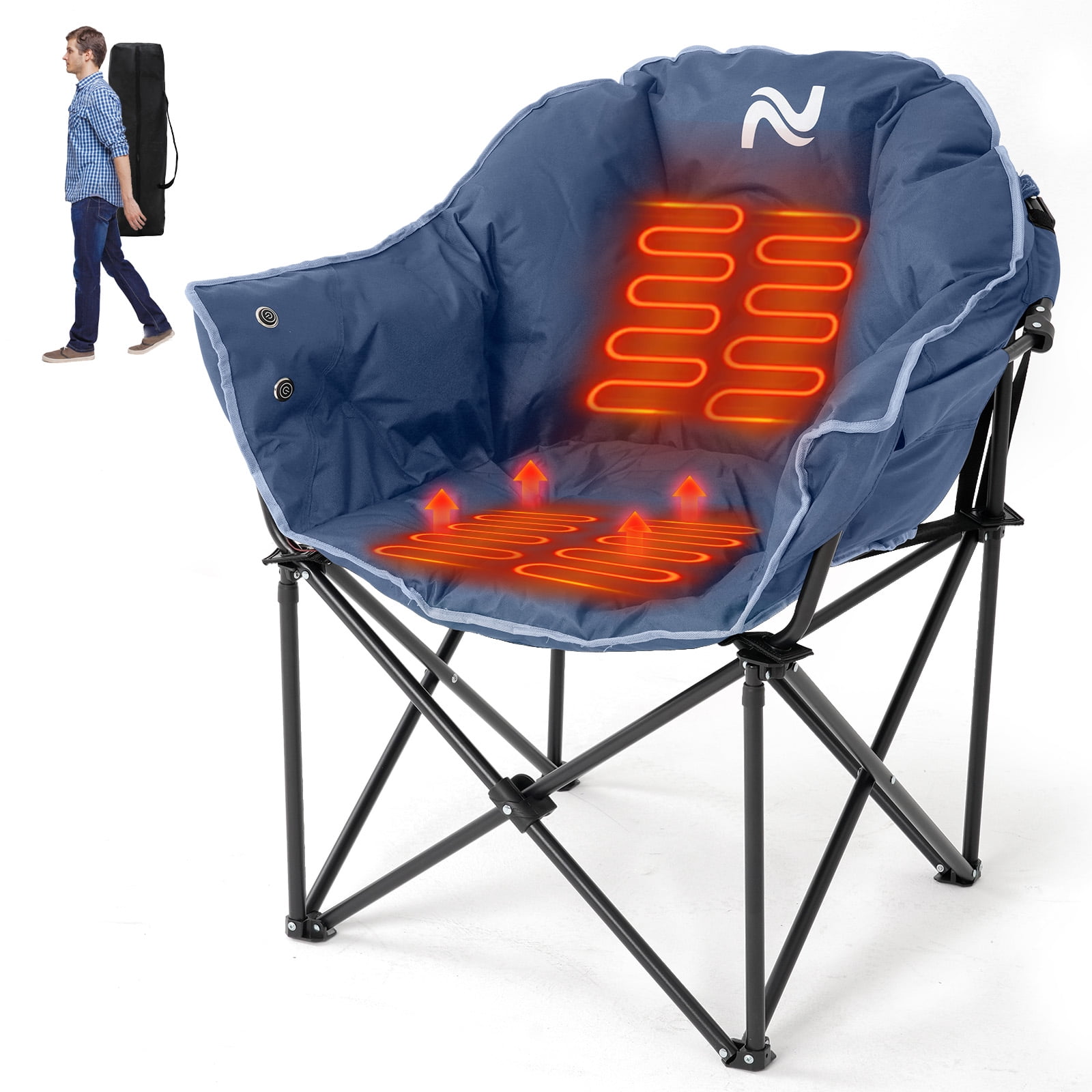 Slsy Oversized Heated Camping Chair, Padded Camp Chair with 3 Heat ...
