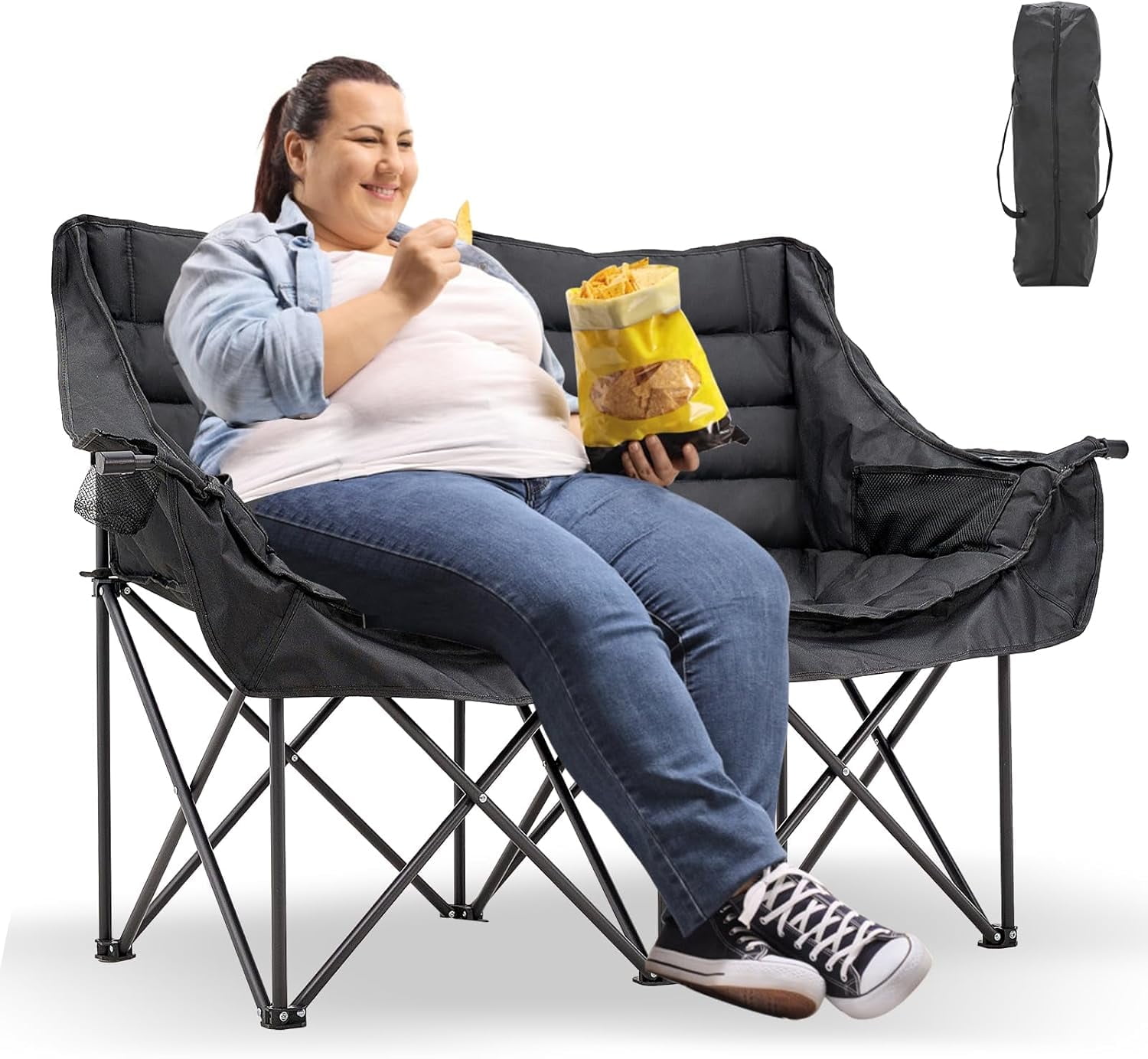 Slsy XXXL Oversized 2 Person Fully Padded Camping Chair Folding Loveseat Camping Couch Double Camping Chairs Heavy Duty Portable Lawn Chair Patio Chair Supports 990 LBS Walmart Business Supplies