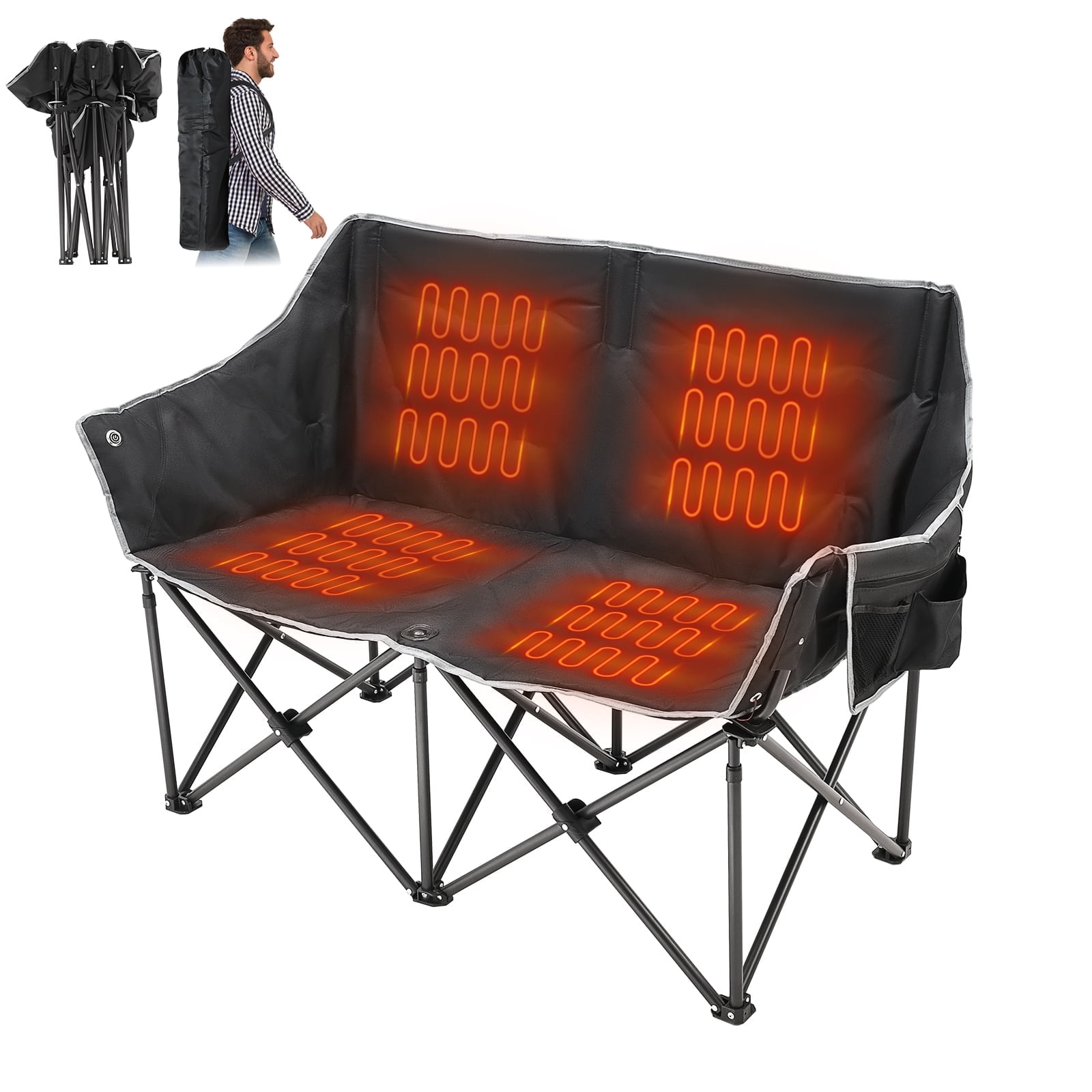 Slsy Oversized Heated Double Camping Chair, Folding 2 Person Camping ...