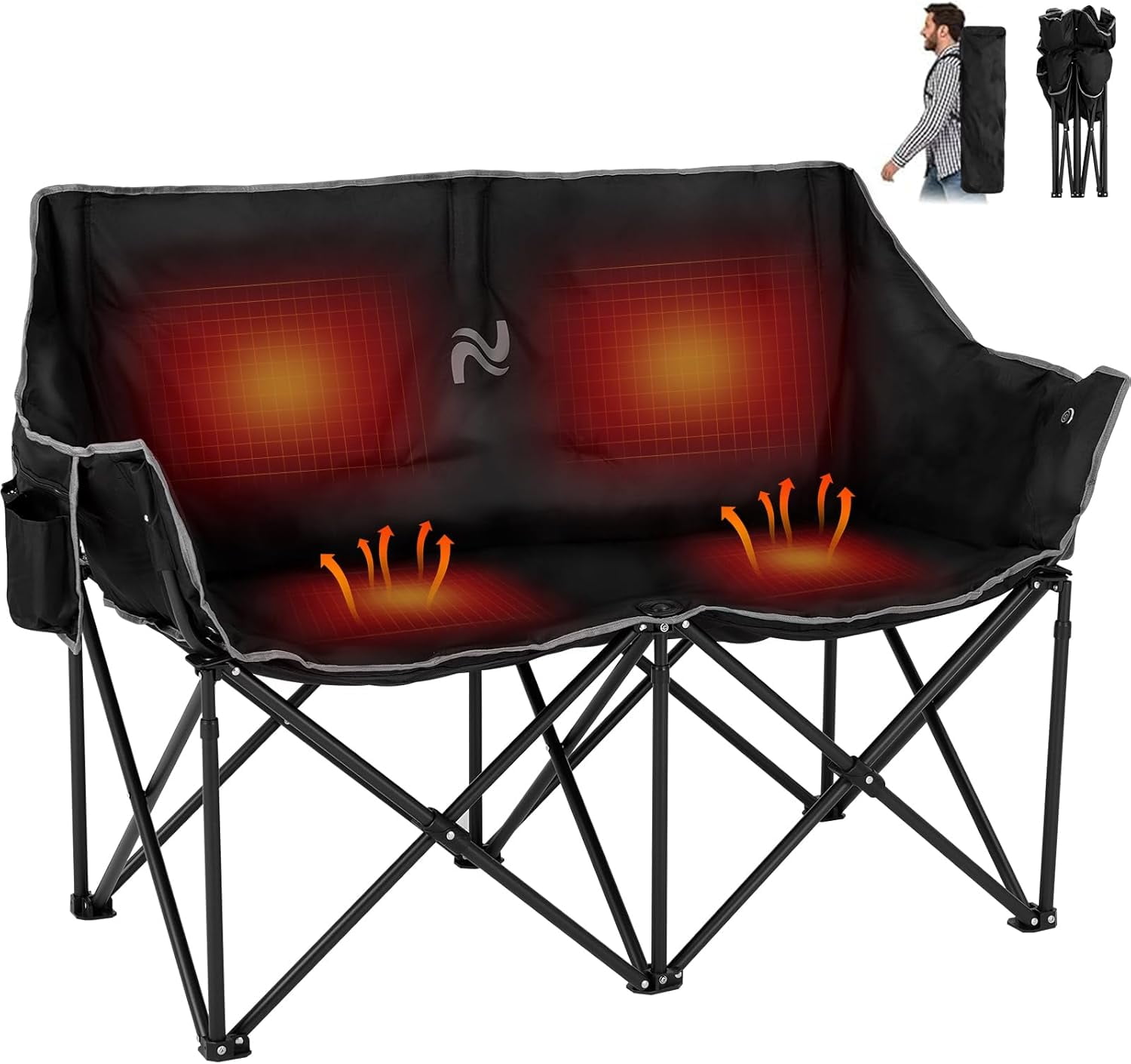 Slsy Oversized Heated Double Camping Chair, Folding 2 Person Camping ...