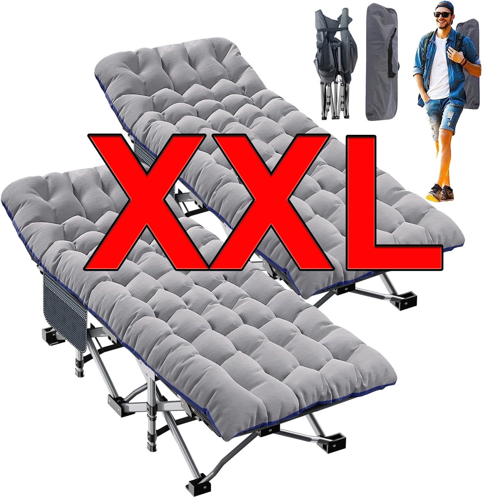 Slsy Oversized Xxl Folding Camping Cots For Adults 900lbs 2 Pack 32 Xxl Wide Sturdy Sleeping