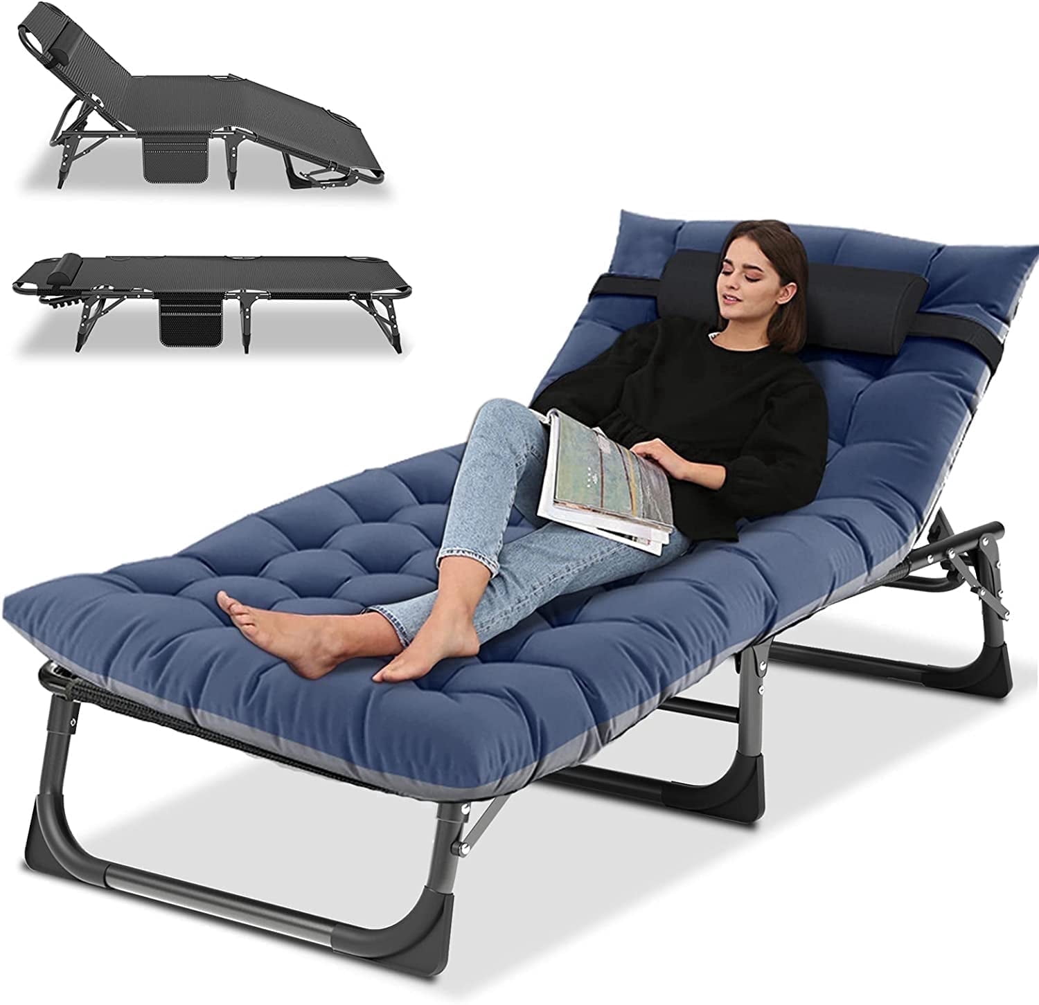 Slsy Portable Folding Camping Cot Bed with 2 Sided Mattress & Pillow ...