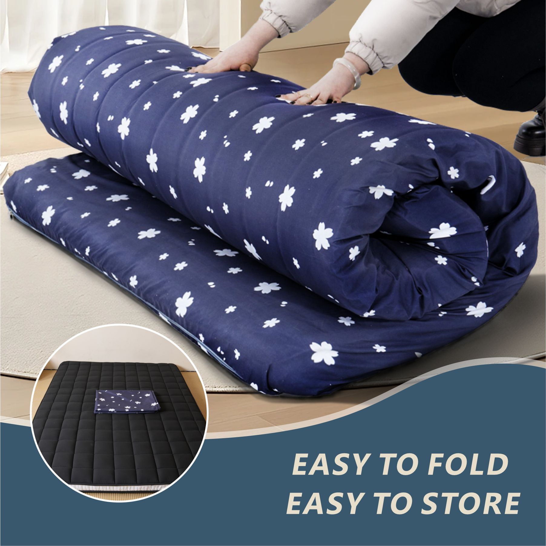 Slsy Printed Futon Mattress with Zipper Washable Cover, Padded Japanese ...