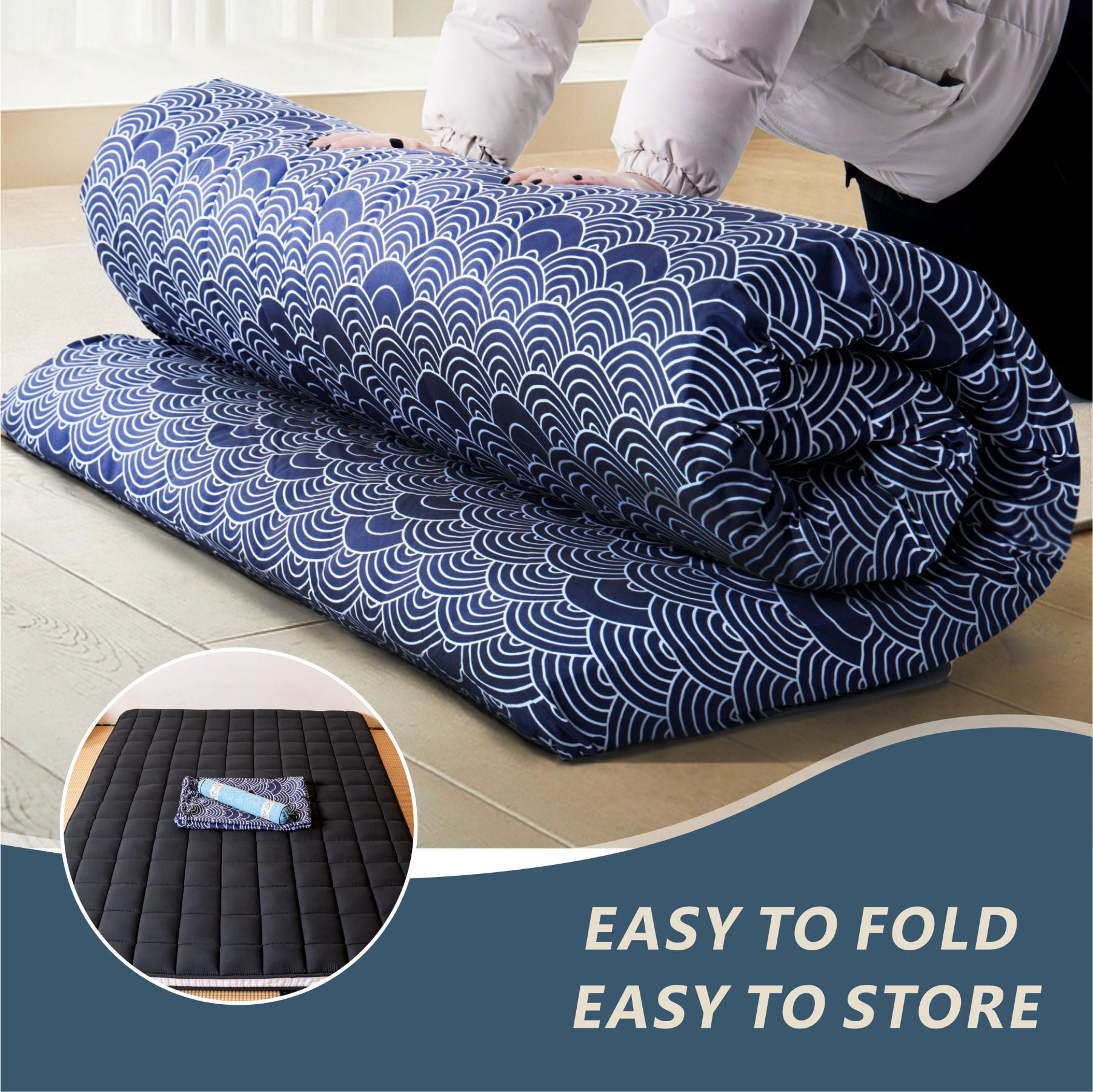 Slsy Printed Futon Mattress with Zipper Washable Cover, Padded Japanese ...