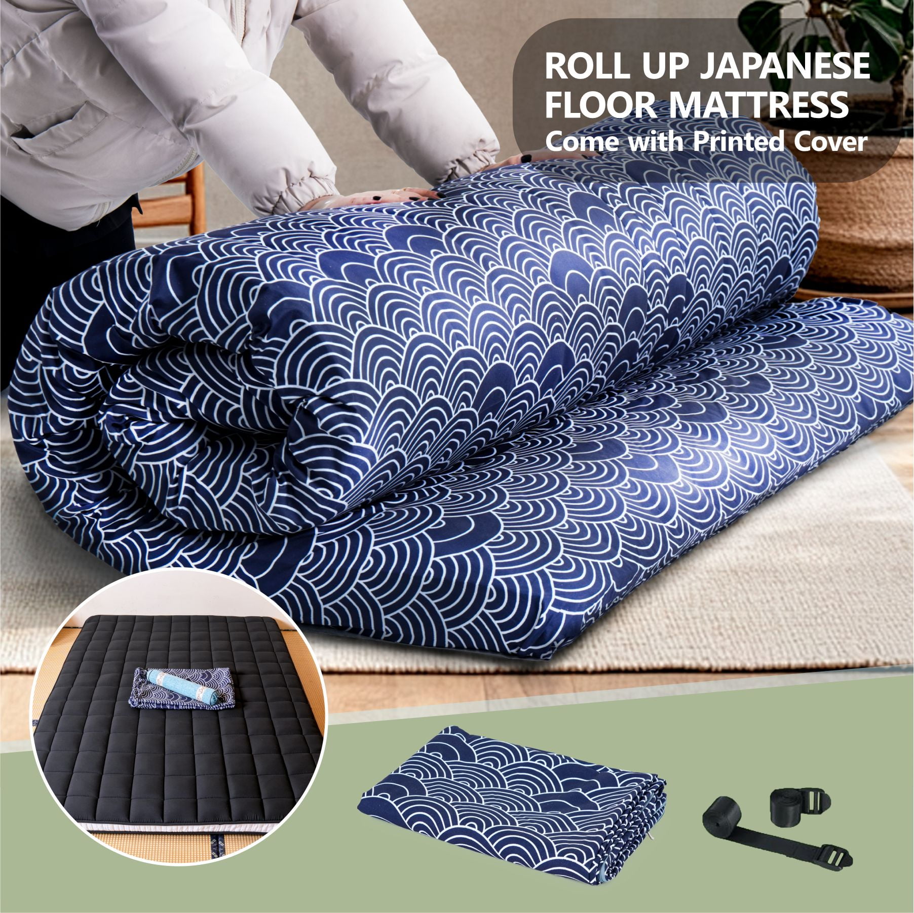 Slsy Printed Futon Mattress with Zipper Washable Cover, Padded Japanese ...