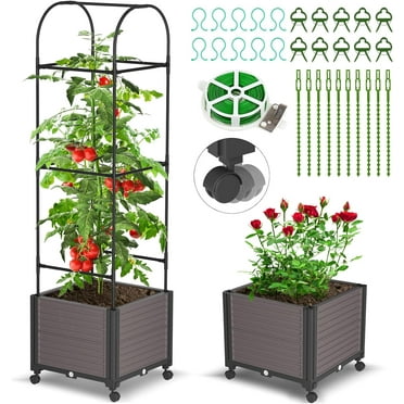 Raised Garden Bed Planter Box with Trellis, 59" Tomato Planter with ...