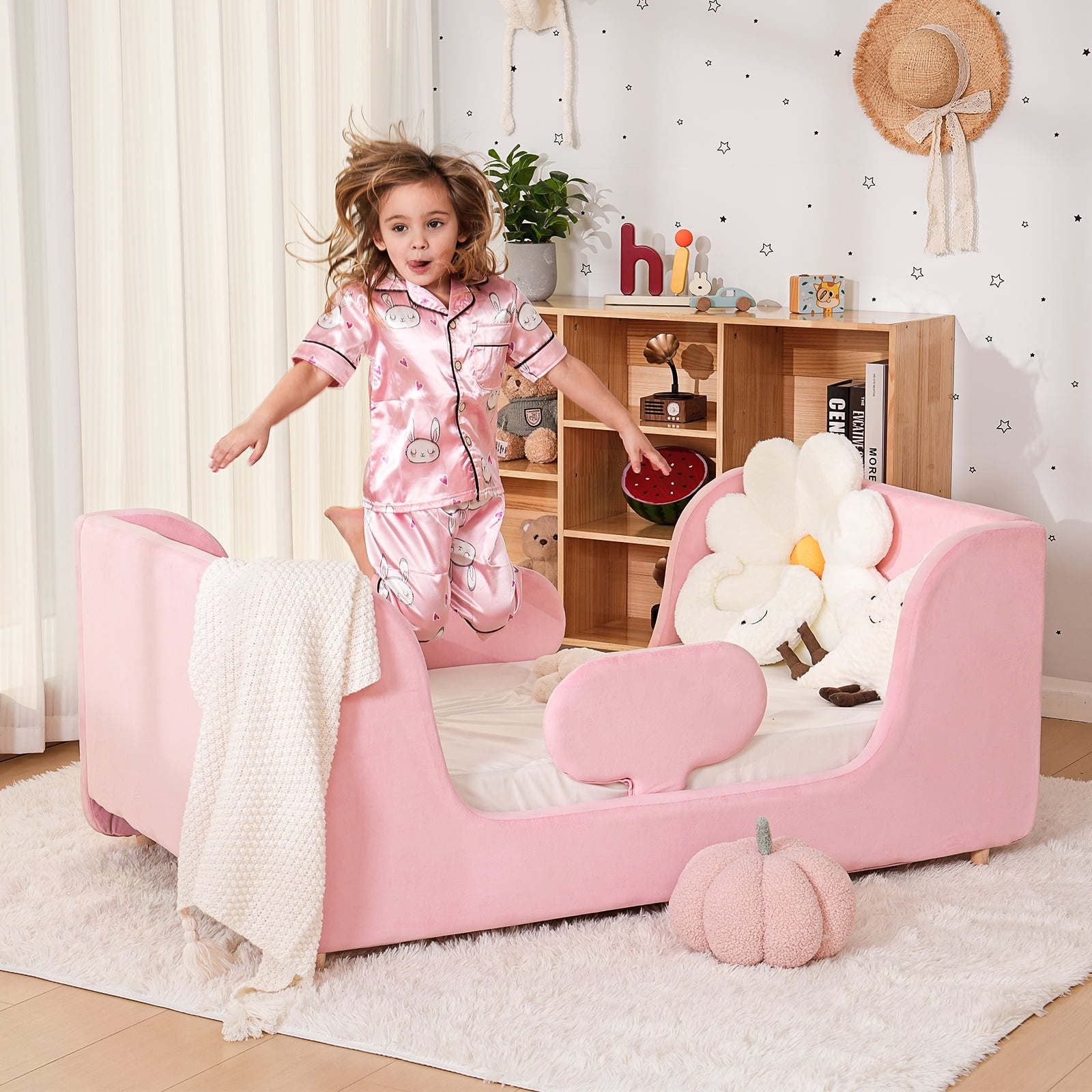 Slsy Toddler Bed, Toddler Floor Bed Frame with Removable Guard Rails ...