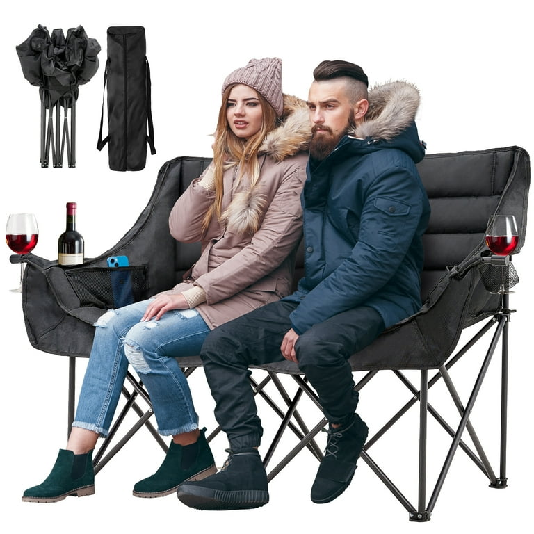 Slsy Double Camping Chair XXXL Oversized Loveseat 2 Person Camping Chair for Adults Heavy Duty Two Person Folding Chair with Cup Holder Supports up