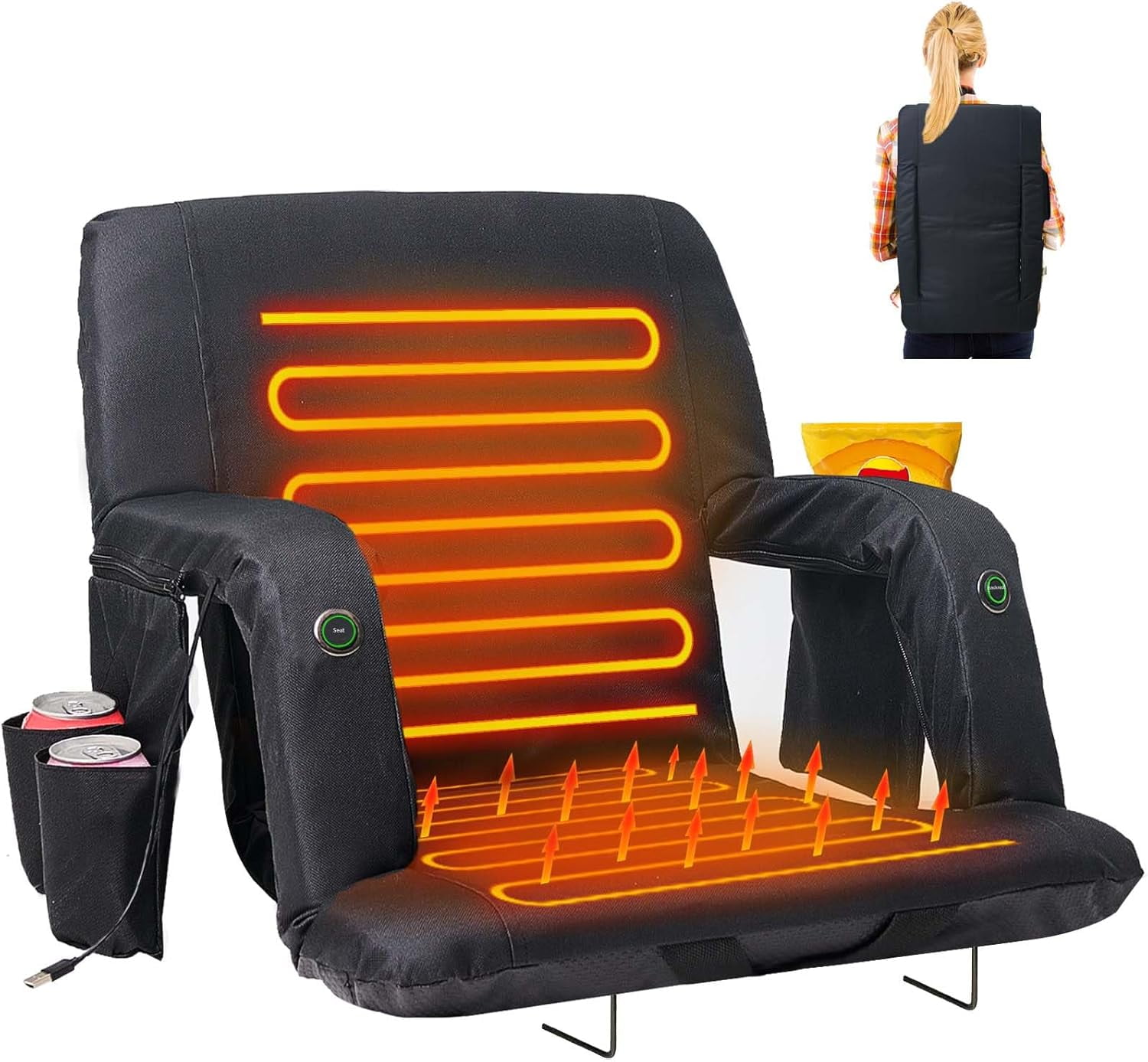 Slsy Double Heated Stadium Seat Bleacher Seat with Back & Arm Support ...