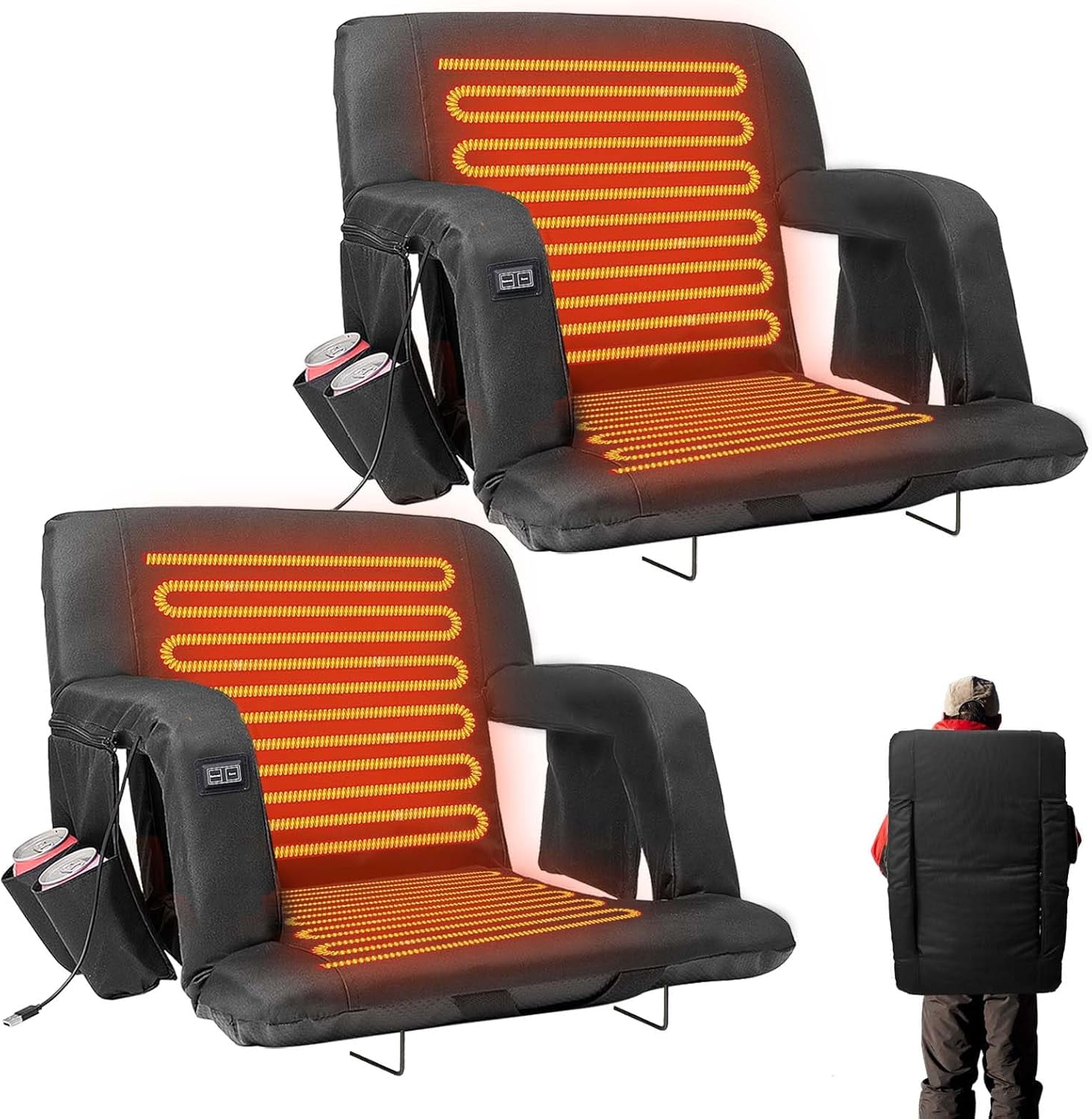 Slsy 2 PACK Dual-Sided Heated Stadium Seats for Bleachers with Back ...