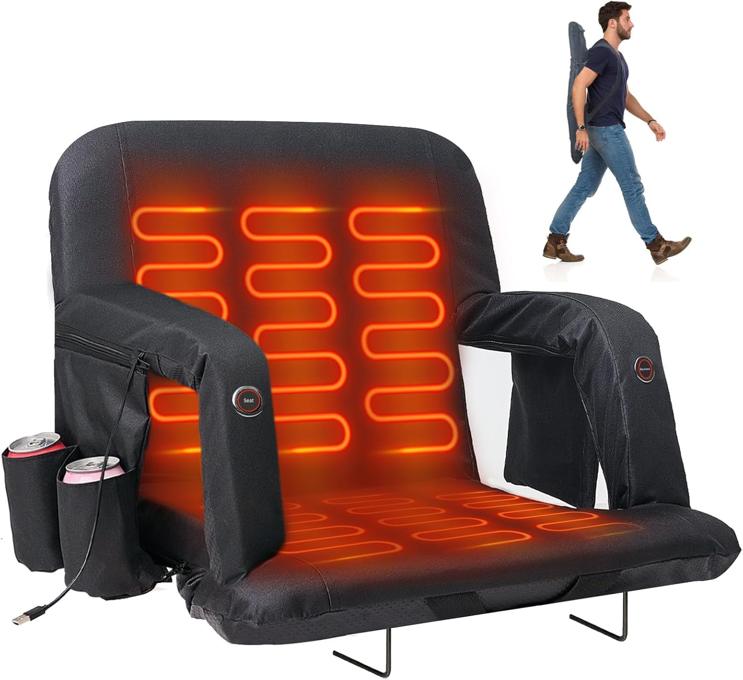 Slsy Wide 25'' Heated Stadium Seats for Bleachers with Back Support ...