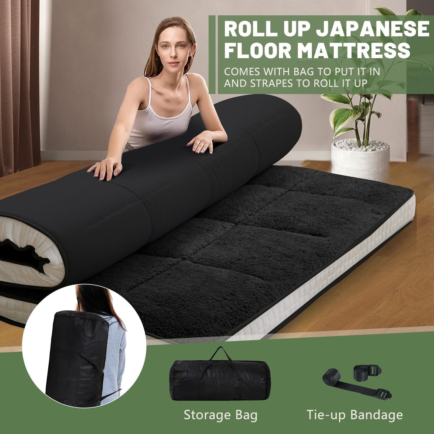 Slsy Winter Fleece Japanese Futon Floor Mattress, 4" Thick Fluffy Plush ...