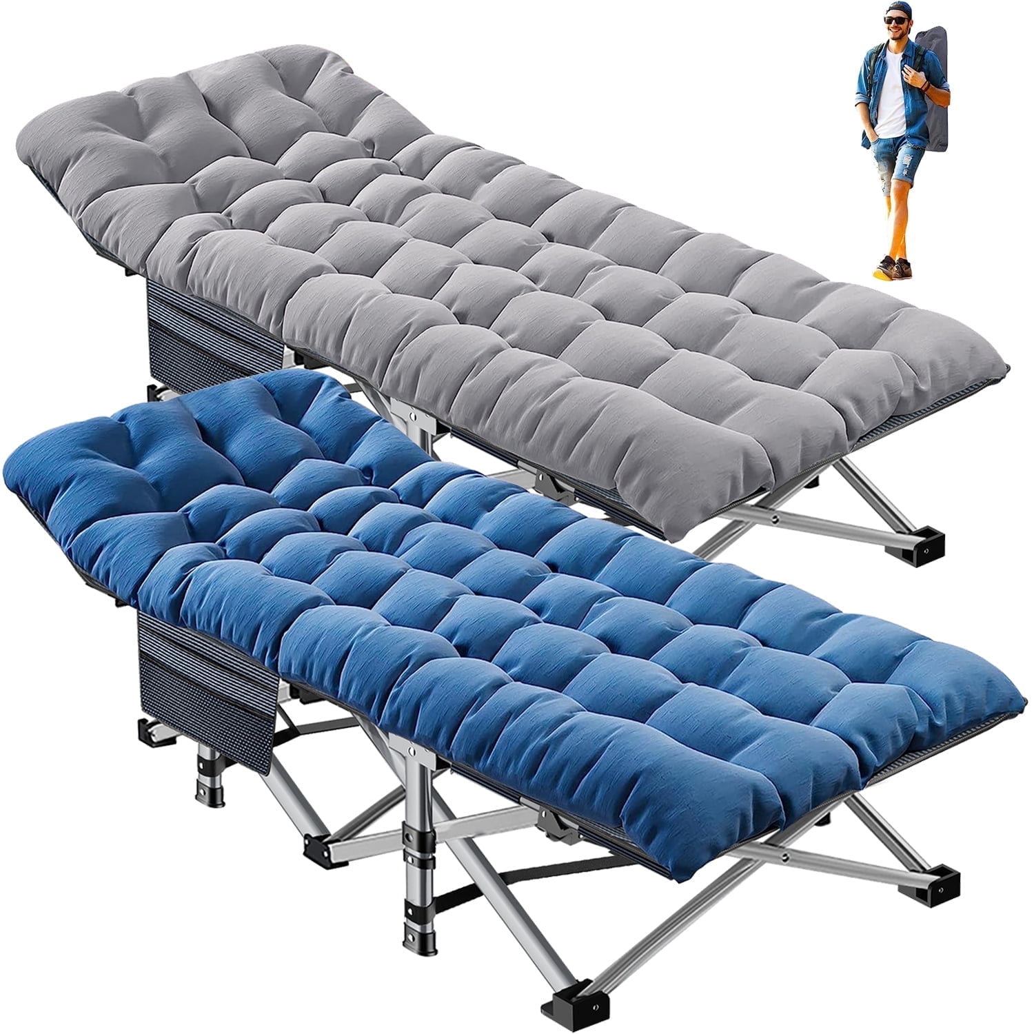 Slsy XL 2 Pack Folding Bed Cot with 3.3 Inch 2 Sided Mattress, 900lb ...