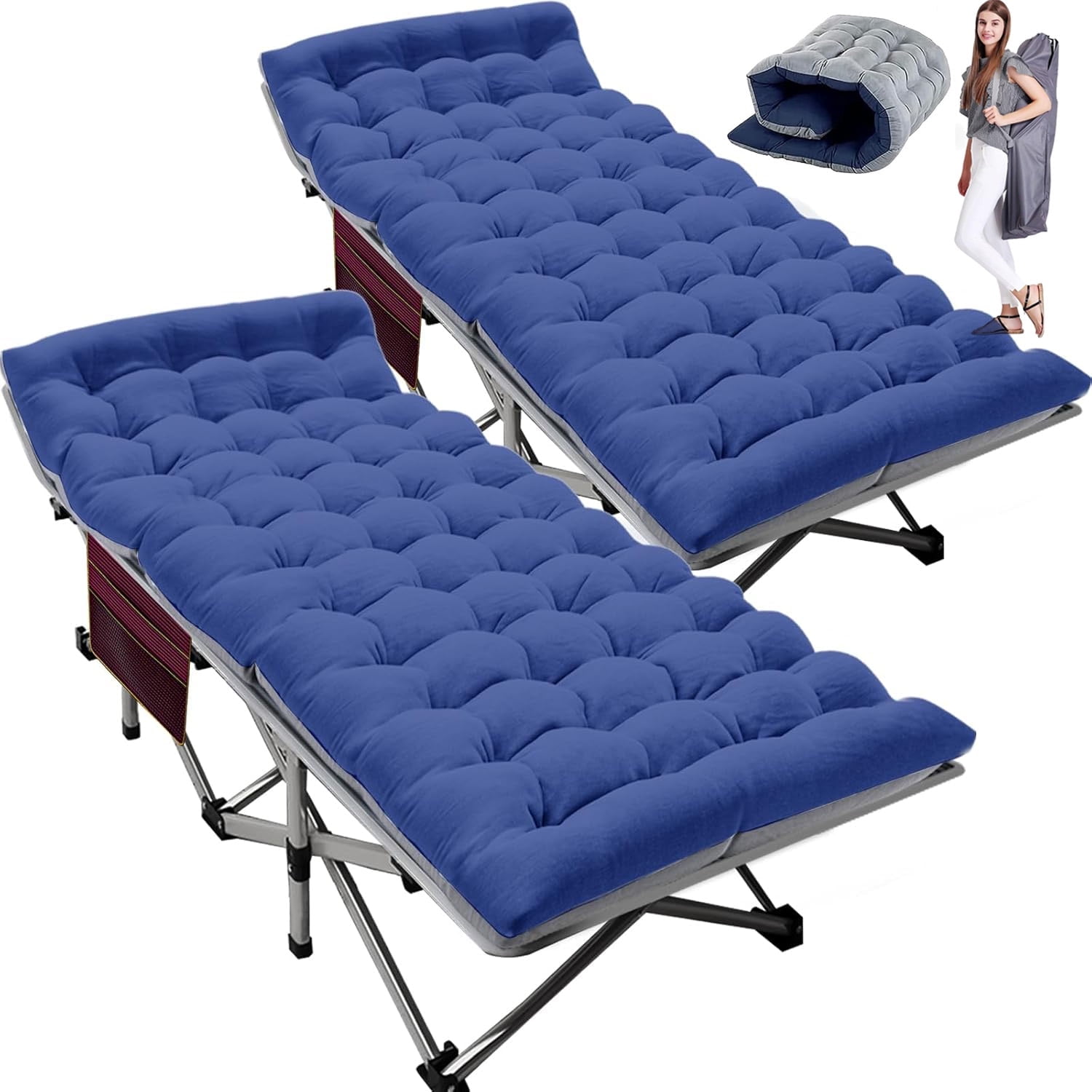 "Slsy Folding Camping Cots 2 Pack, Padded Mattress, Carry Bag, 880 lbs ...