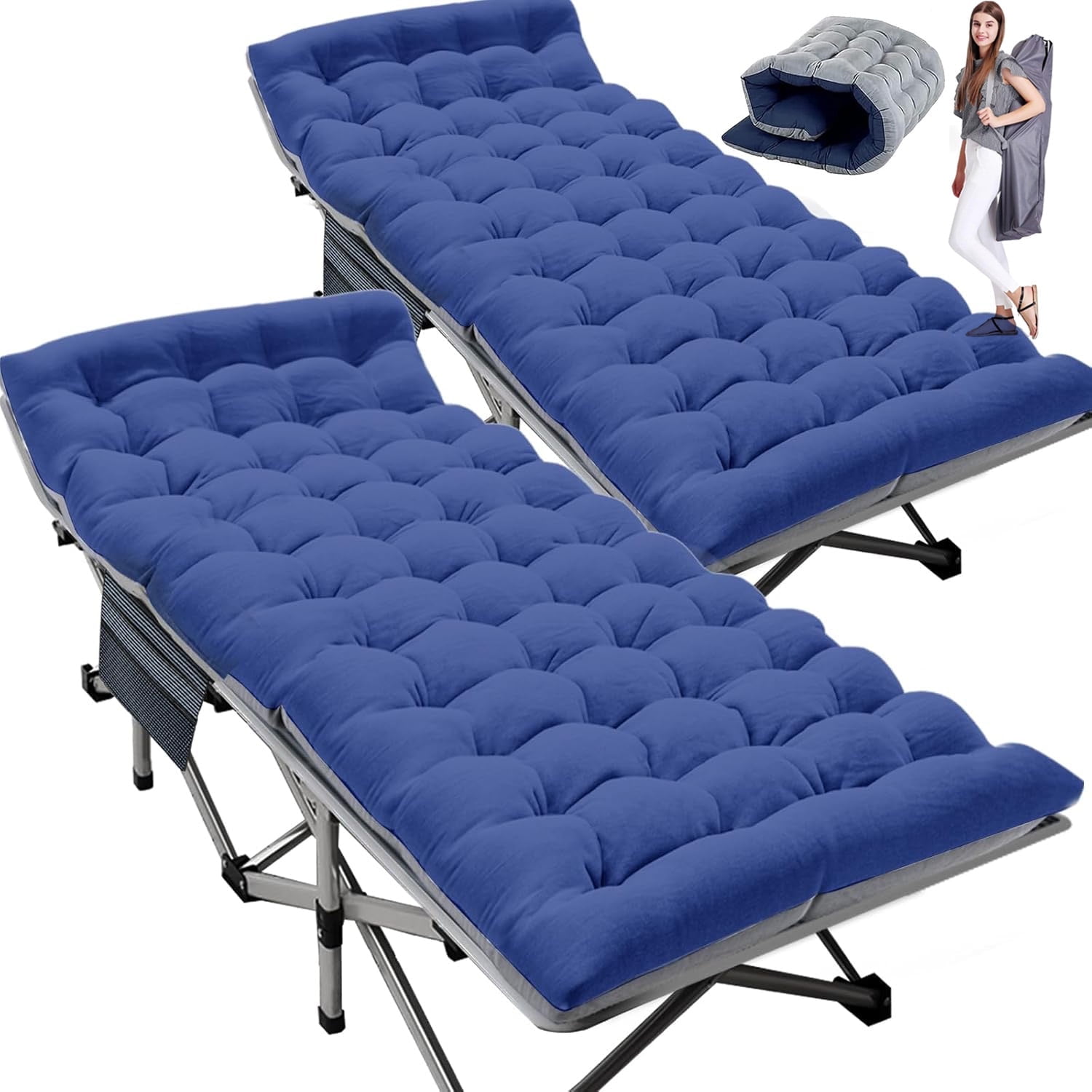 Slsy XL 2 Packs Folding Camping Cots with 2 Sided Mattress, Carry Bag ...