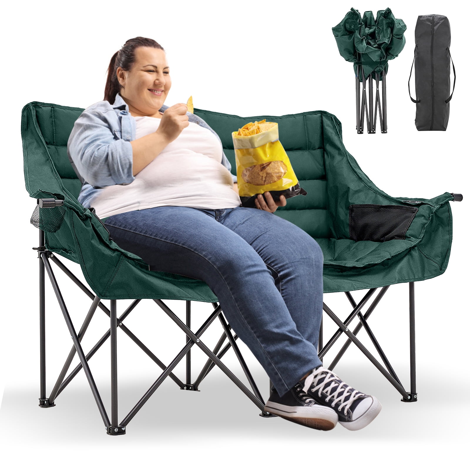 Slsy XXXL Oversized 2 Person Fully Padded Camping Chair, Folding ...