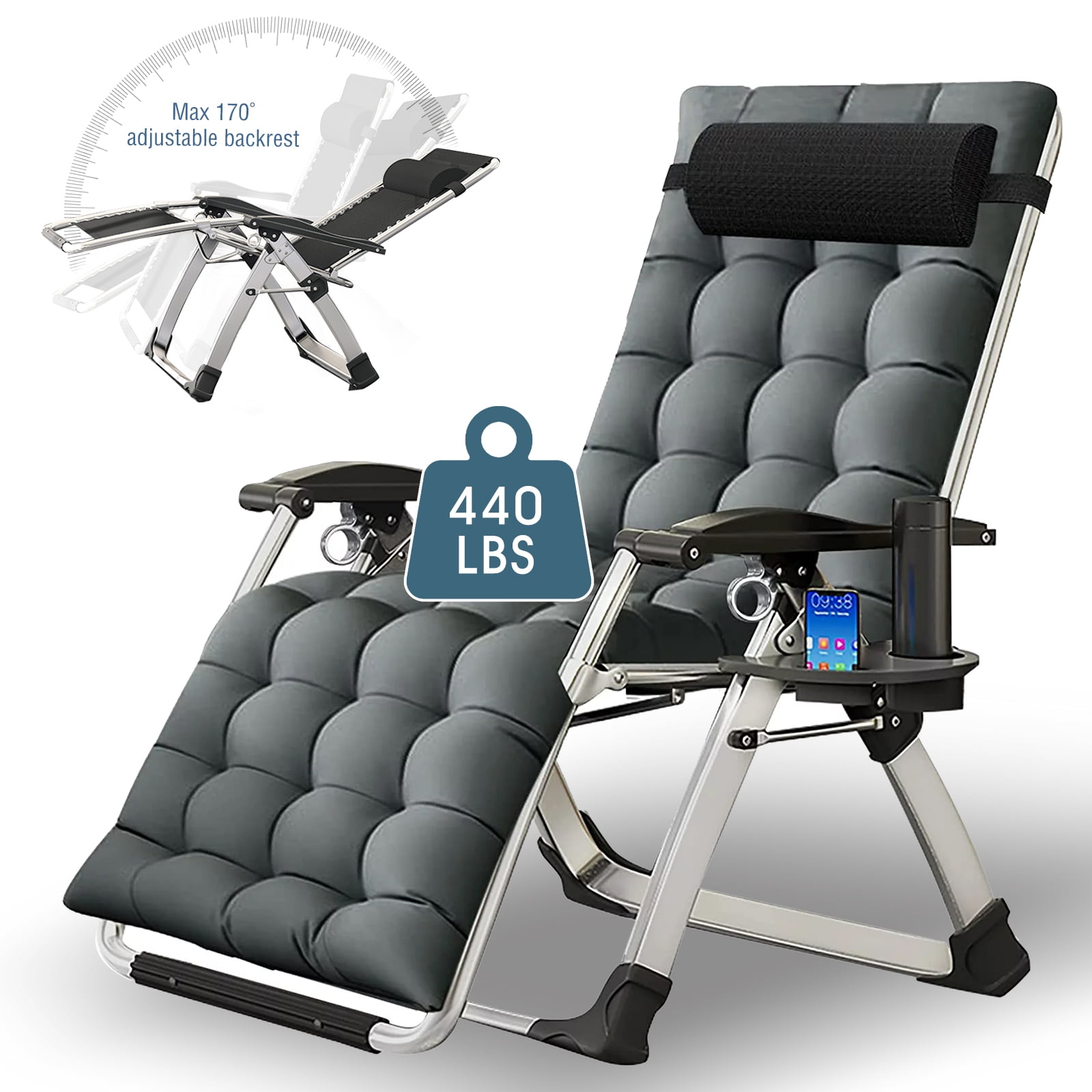 Slsy Outdoor Recliner, Foldable Zero Gravity Chair with Cup Holder ...