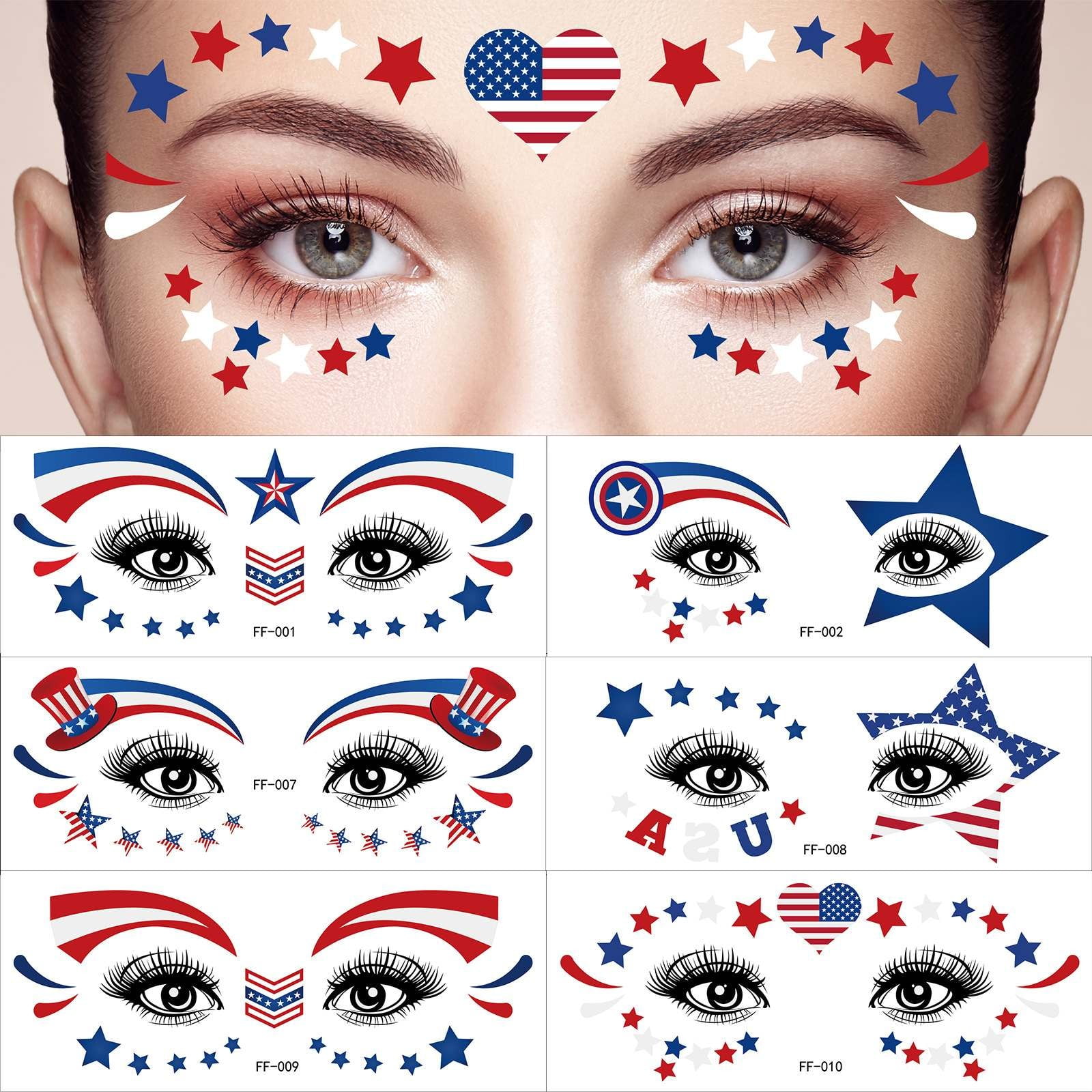 Sltwyw 10-Pack USA Flag Face Stickers - Temporary Tattoo Patriotic Body ...