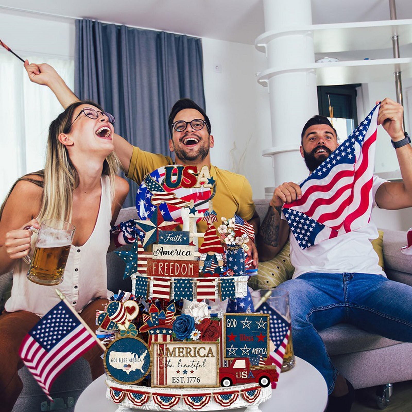 Sltwyw 2D Acrylic Flag Figurine - Patriotic Tabletop Display for ...