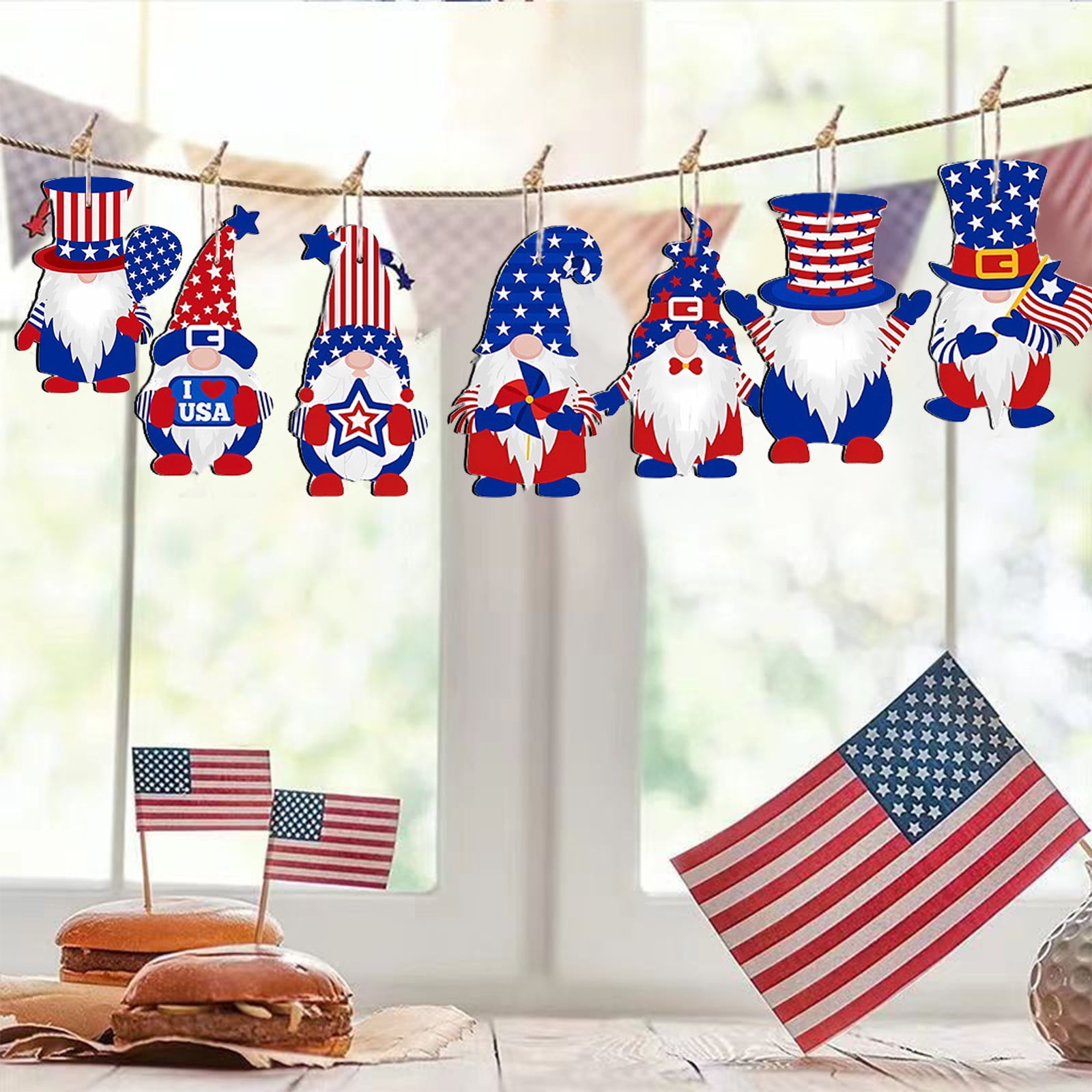 Sltwyw 8 Piece Wooden Gnome Ornaments Set - 4th of July Tree Decor with ...