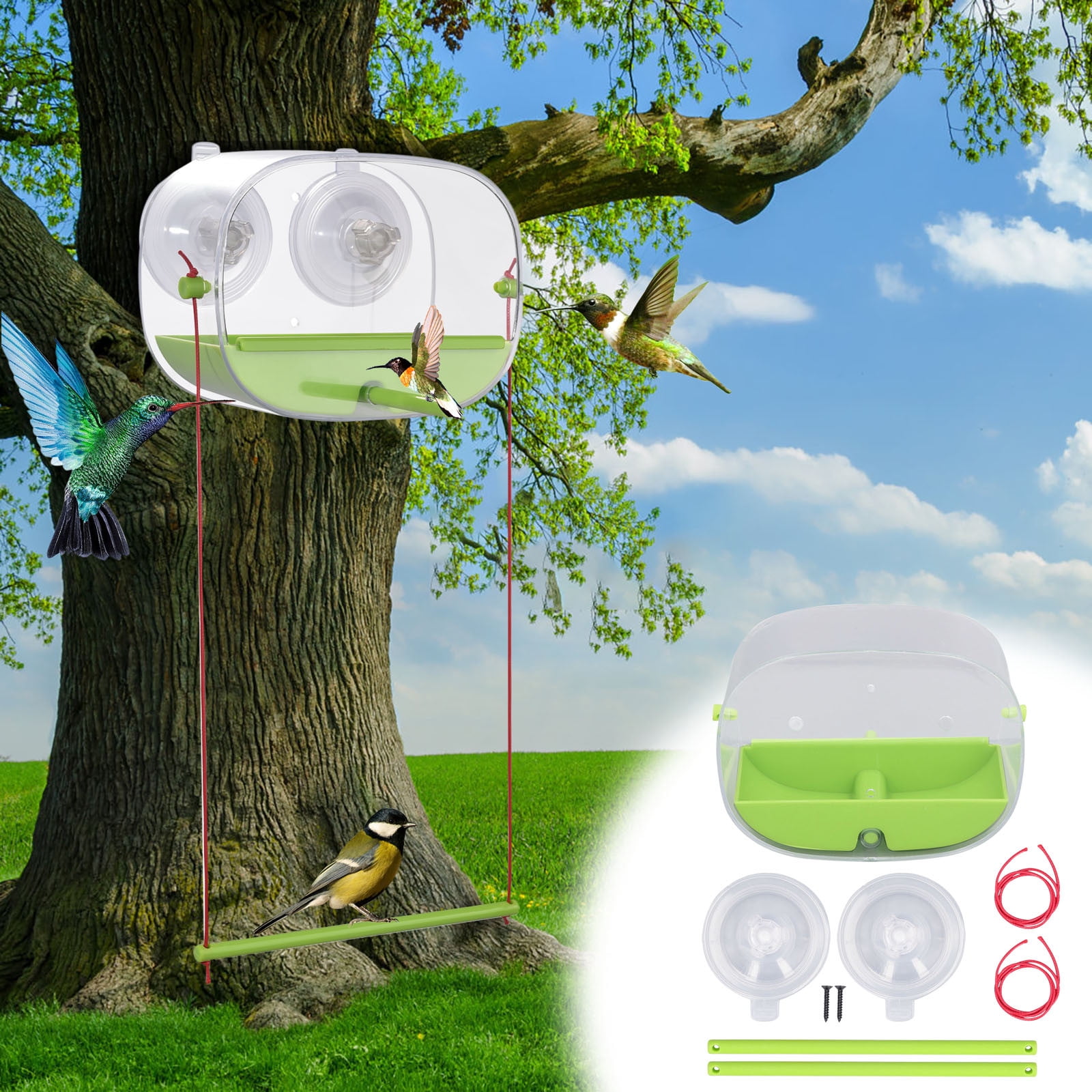 Sltwyw Crystal Clear Round Window Bird Feeder with Suction Cups - 360 ...