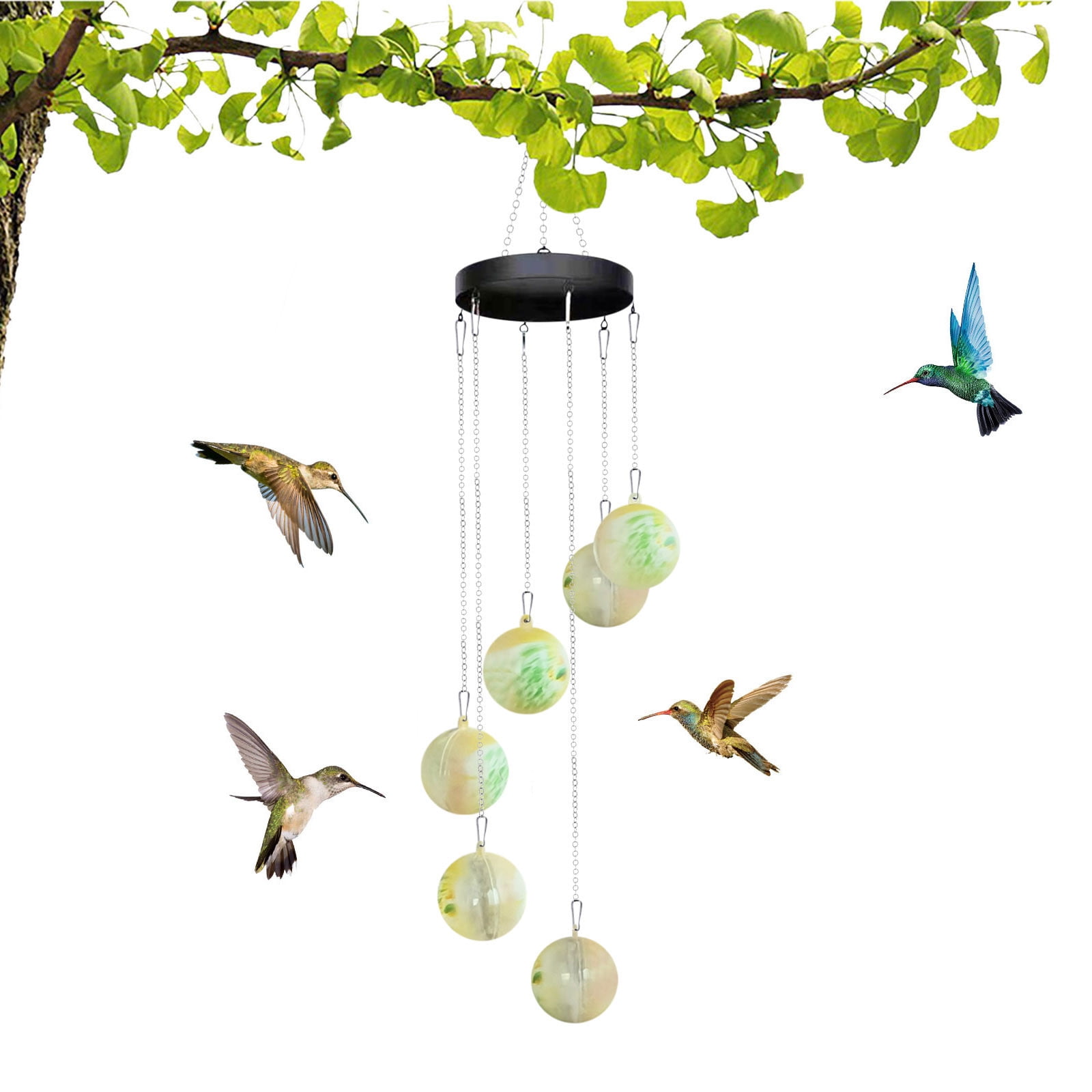 Sltwyw Solar-Powered Wind Chimes with Hummingbird Feeder - Outdoor ...