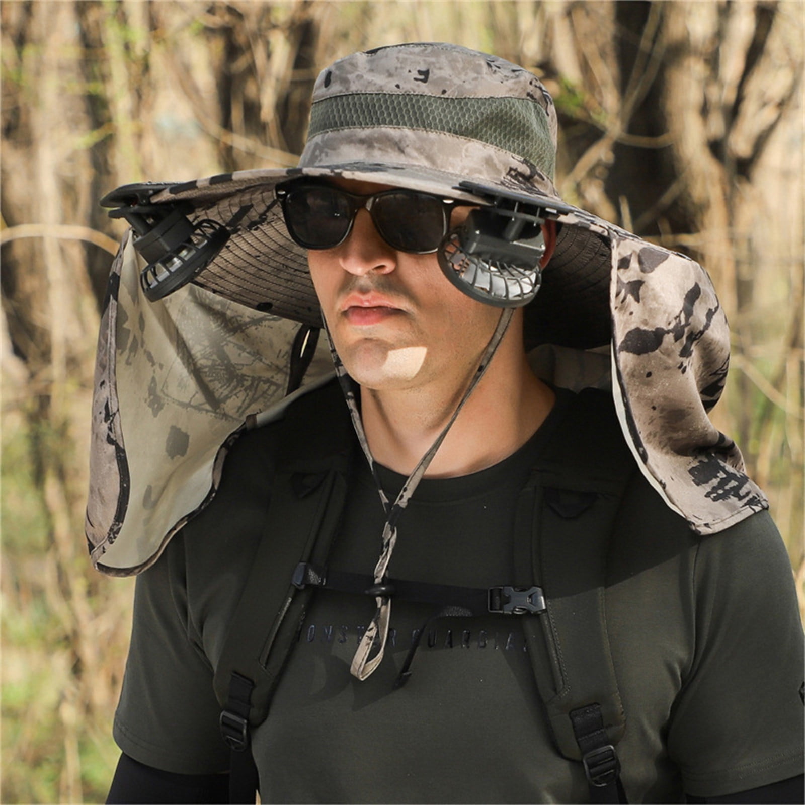 Sltwyw Wide Brim Solar Fan Hat for Outdoor Fishing, Sun Hat with 2 ...