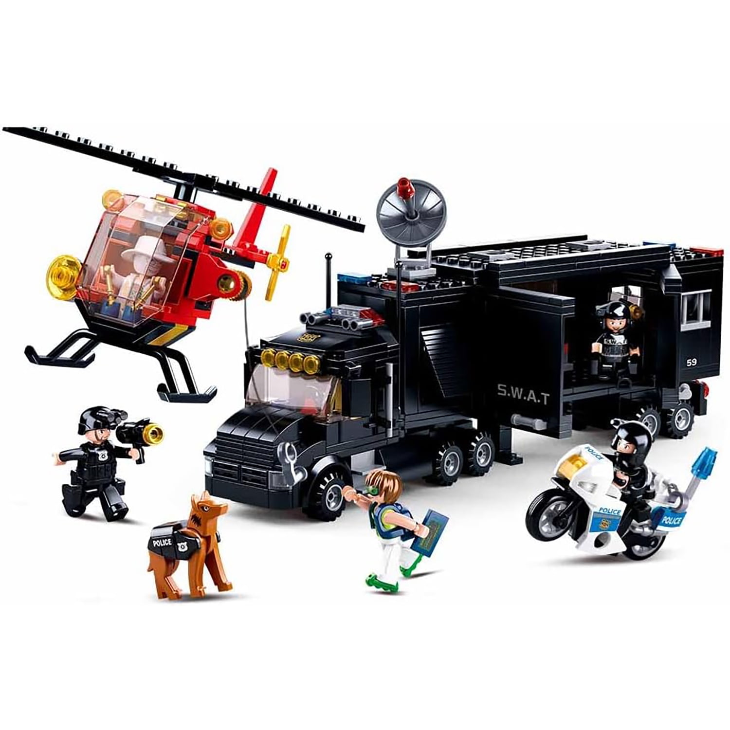 Sluban - Police Truck, Helicopter and 5 Figures Building Blocks Set ...