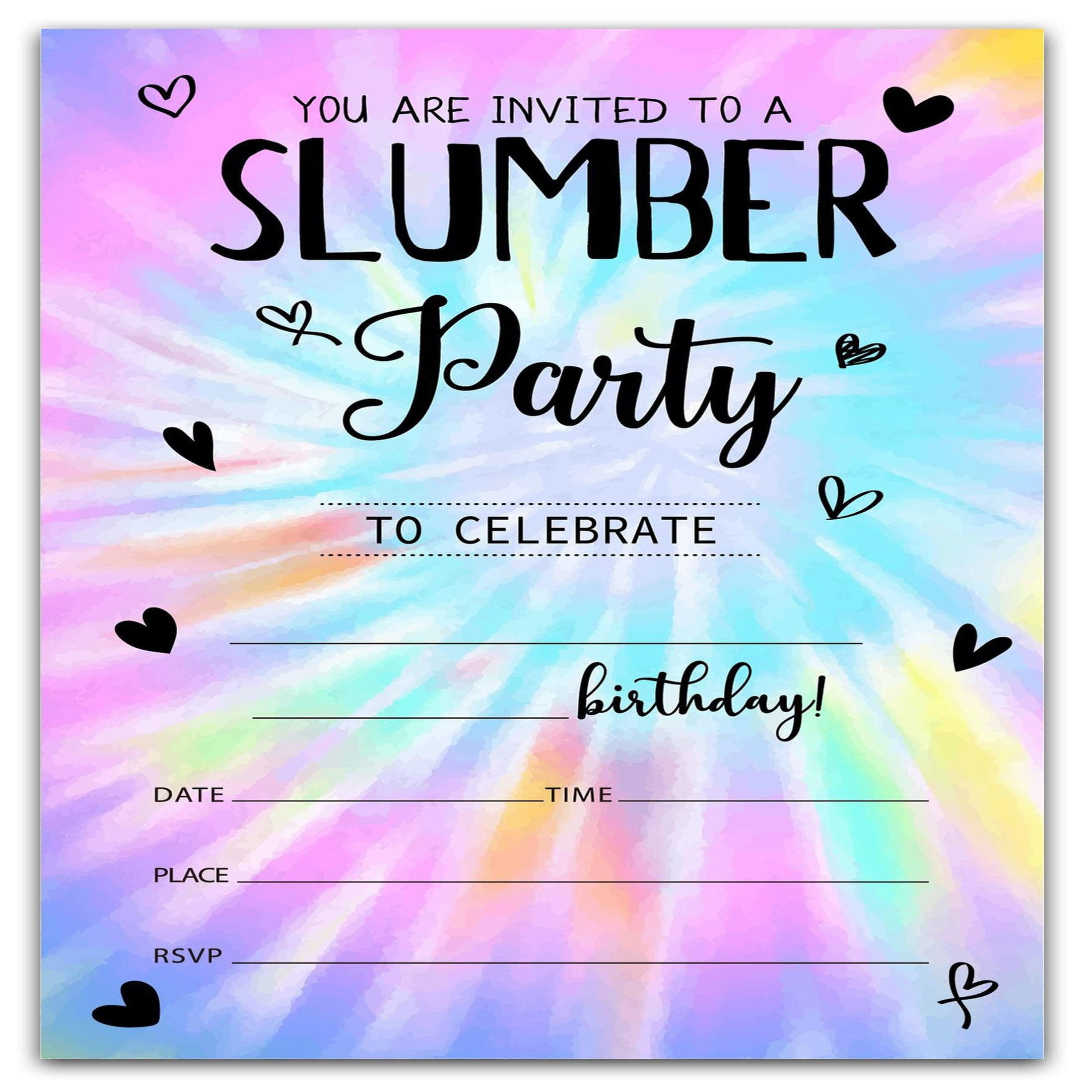 Slumber Bash Invitation Set - 20 Fun Sleepover Party Invites with ...
