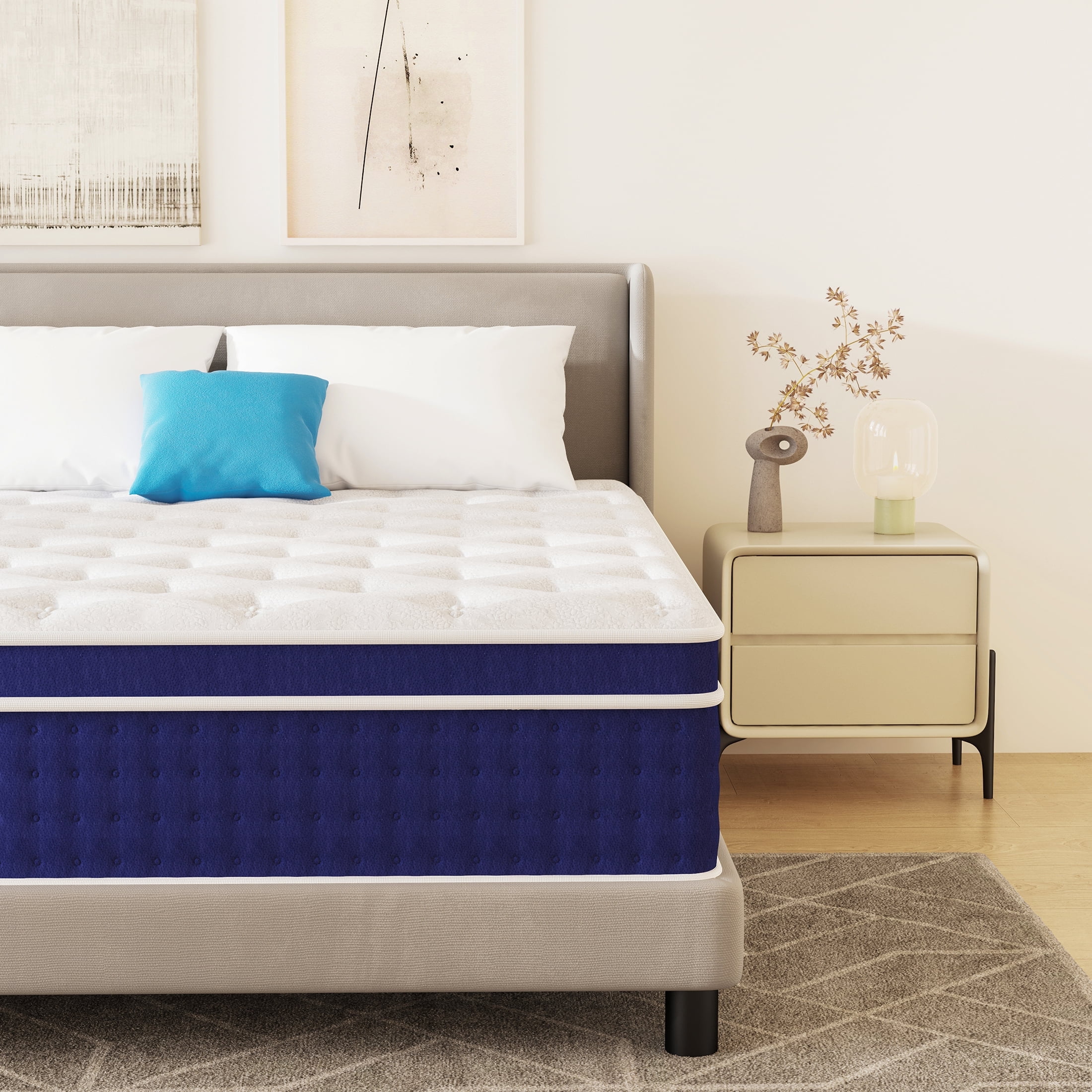 Queen Mattress 12 inch Medium Firm Hybrid Pocket Spring, Pillow Top ...