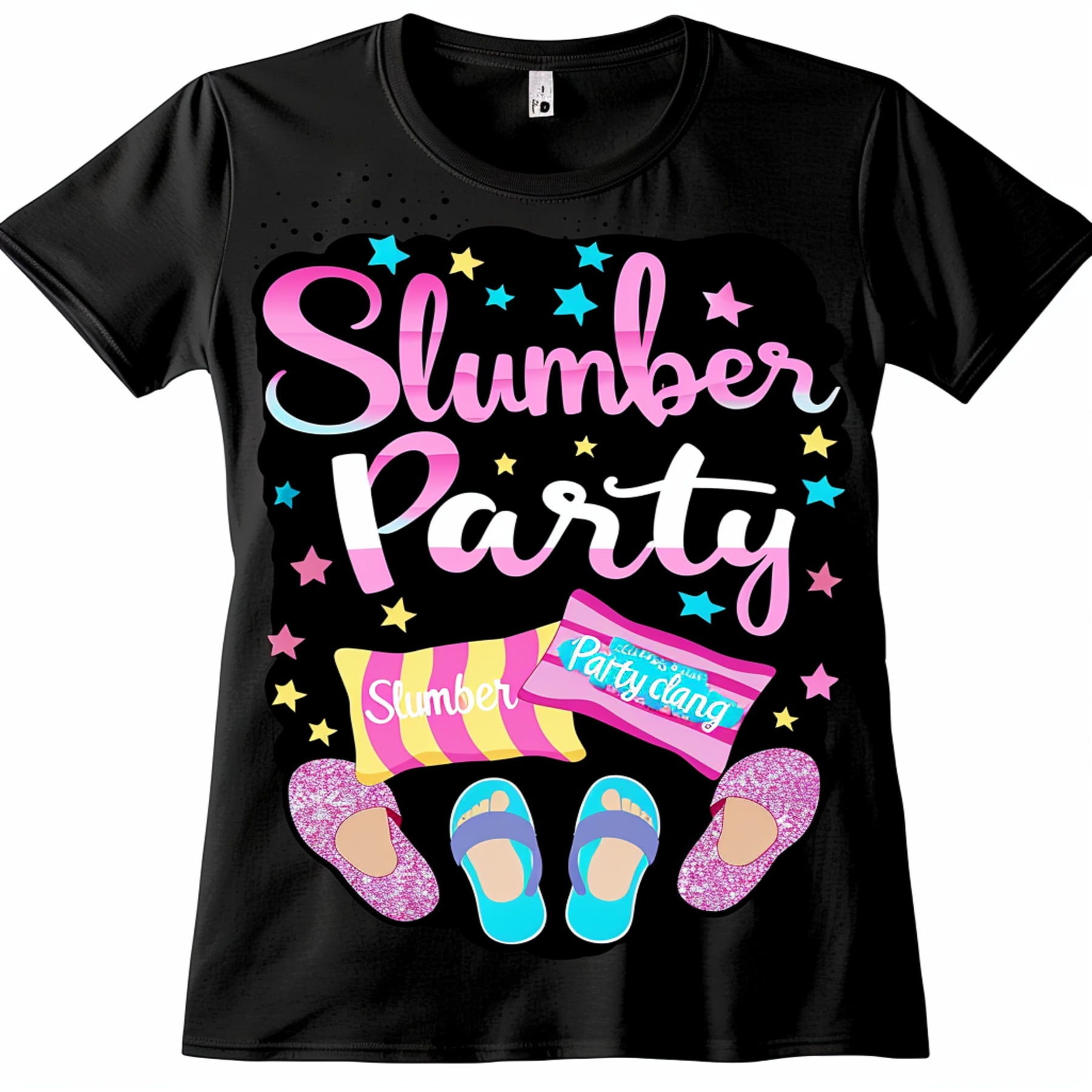 Slumber Party Girls Vector Illustration Glitter TShirt Design Pajama Sleepover Theme in Pink ...