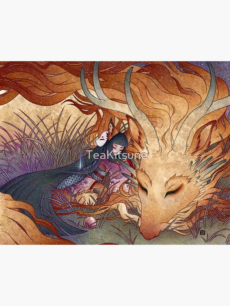 Slumbering Kitsune and Dragon Poster Framed-unframed - Walmart.com