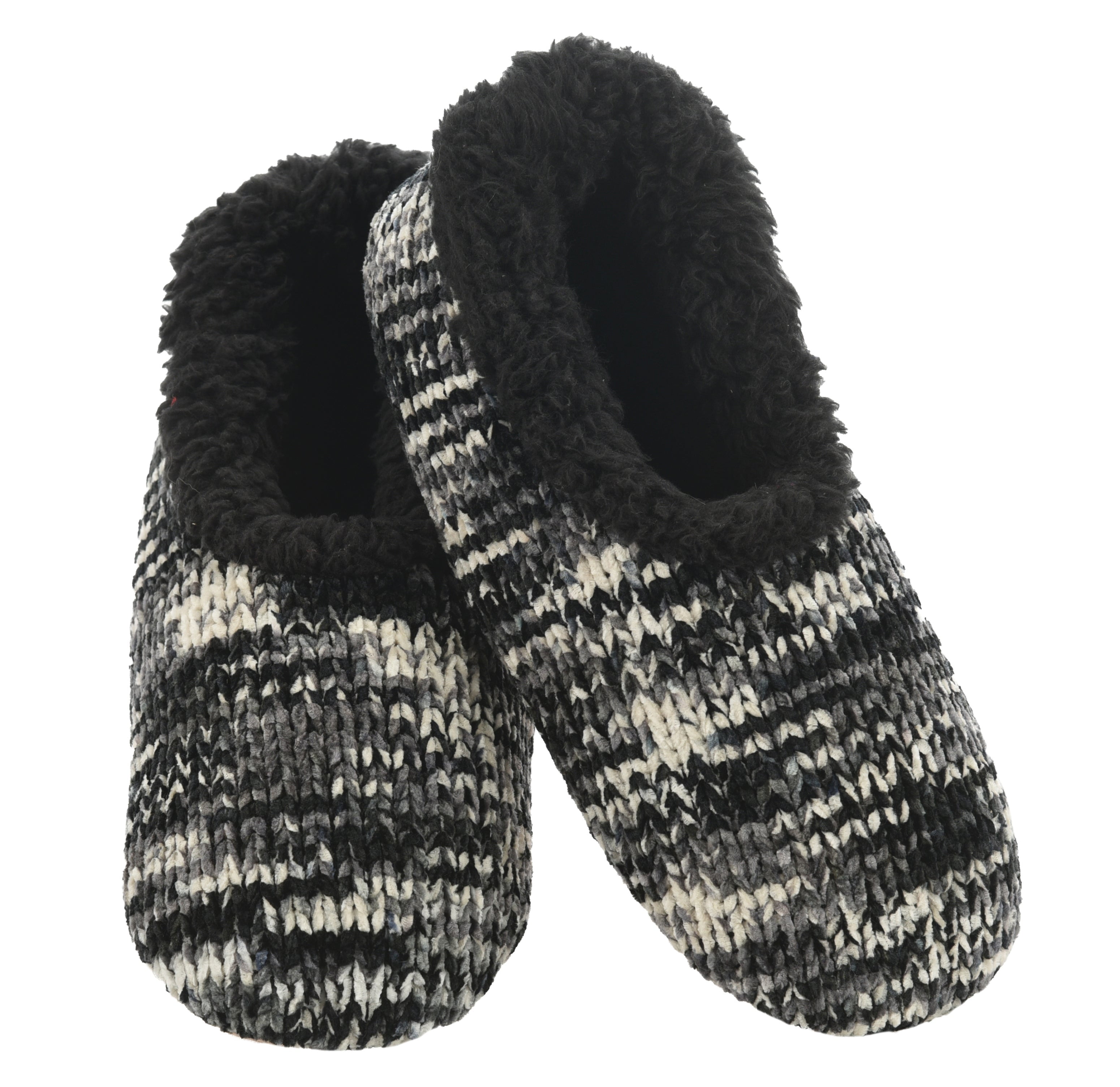 Slumbies Womens Marled Chenille Black and White Slipper Sock - Warm ...